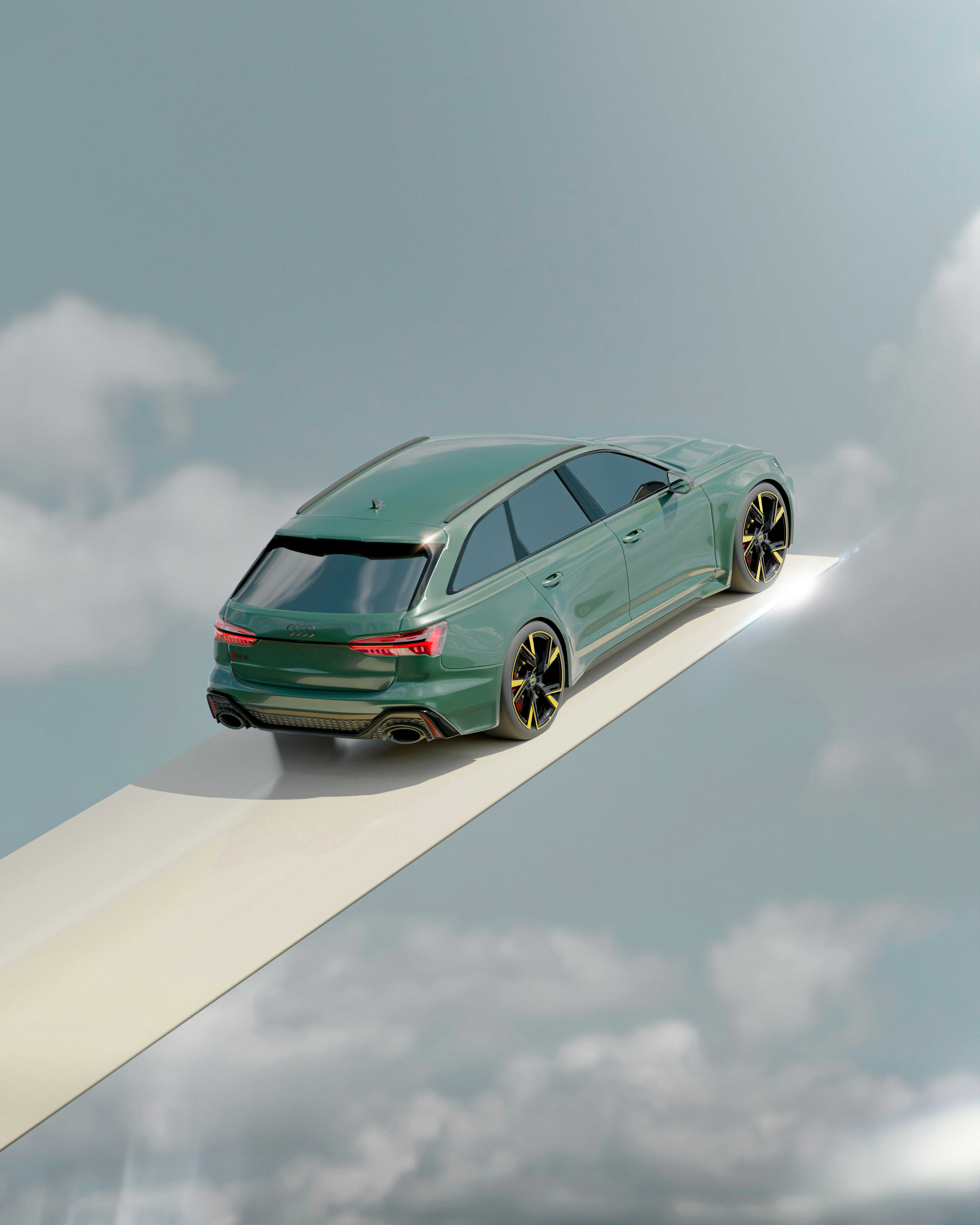 A green car driving down a long white strip photo – Free Car Image on ...