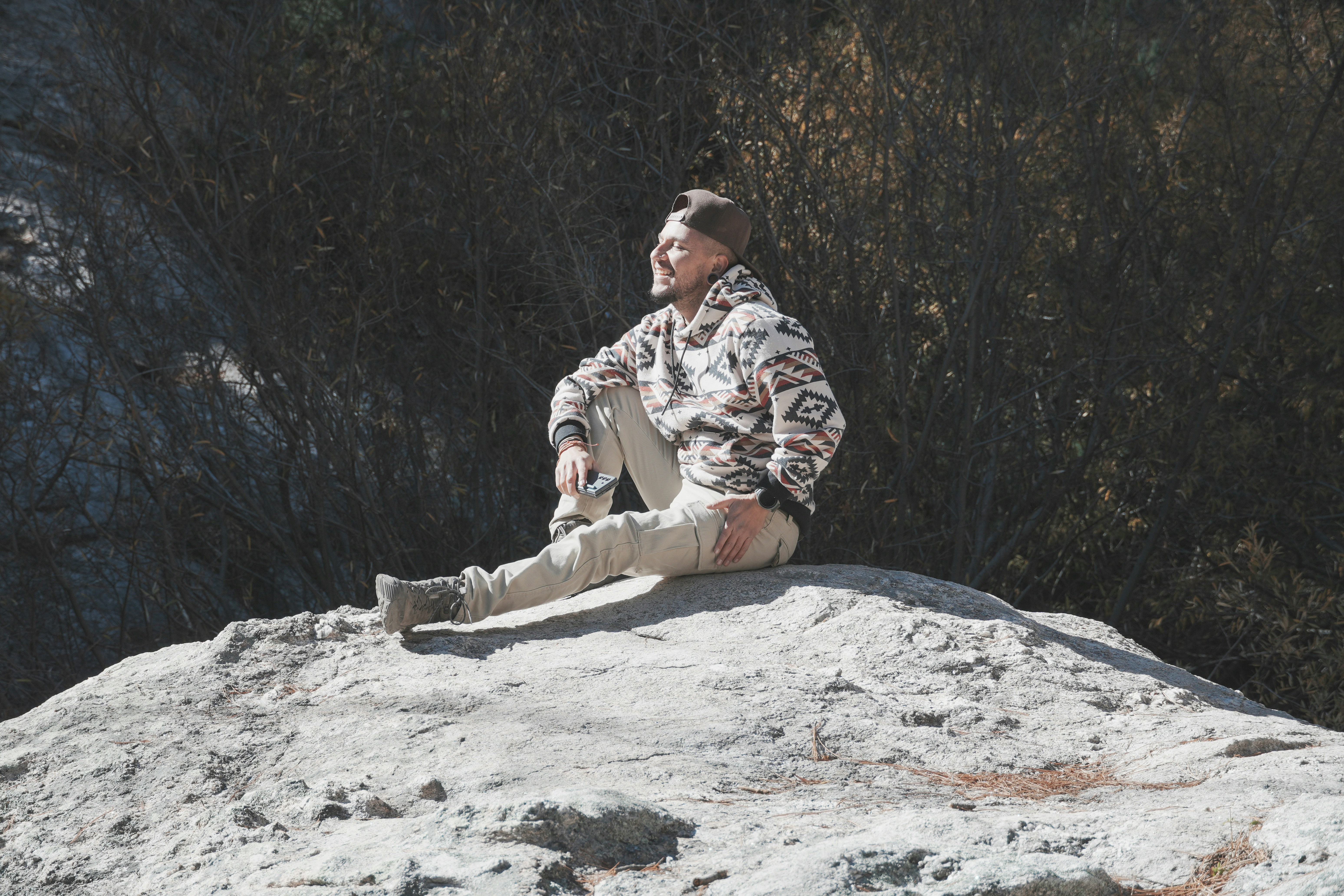Pausing on a Sunlit Granite Promontory