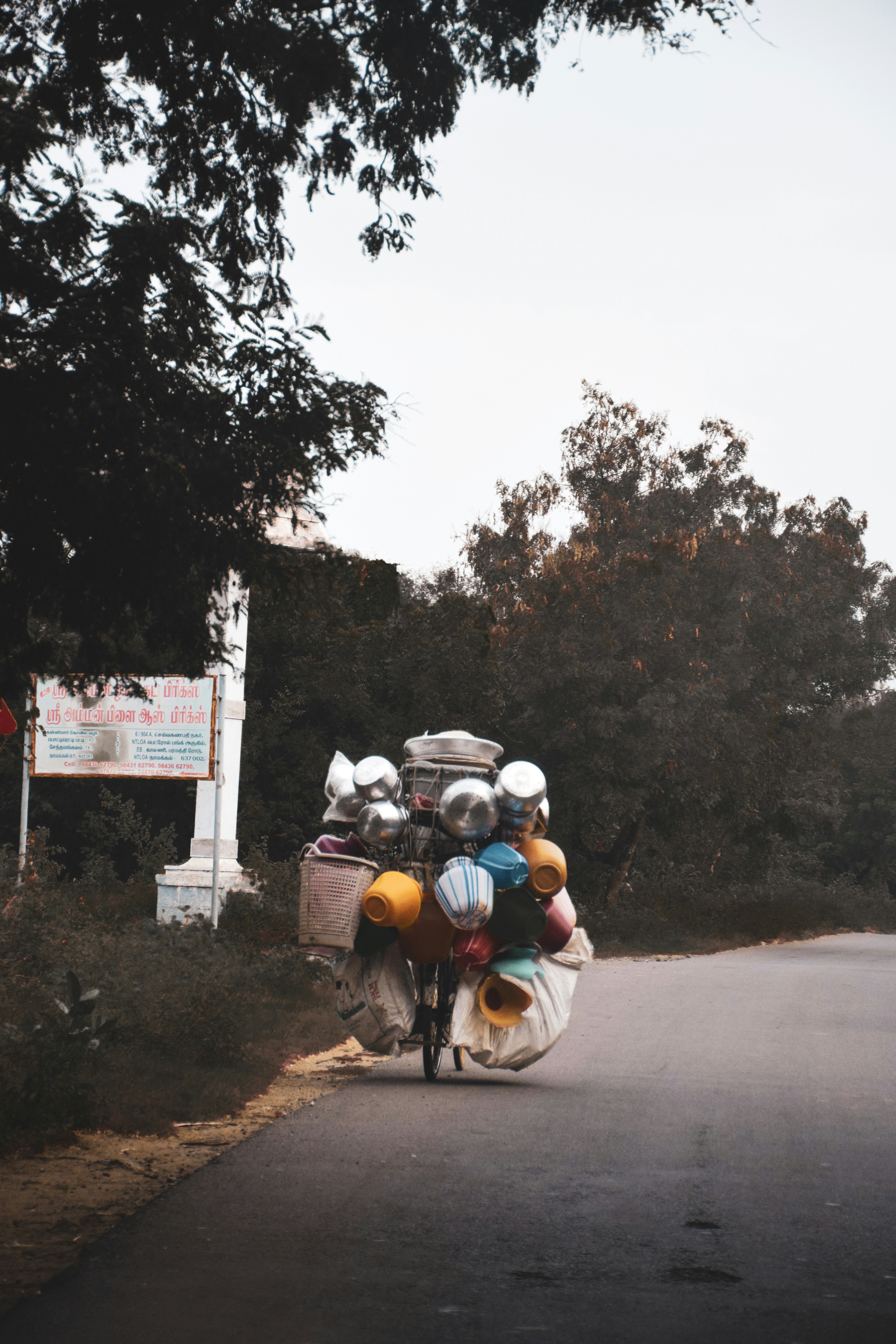 Laden Bicycle on a Quiet Rural Road at Dusk