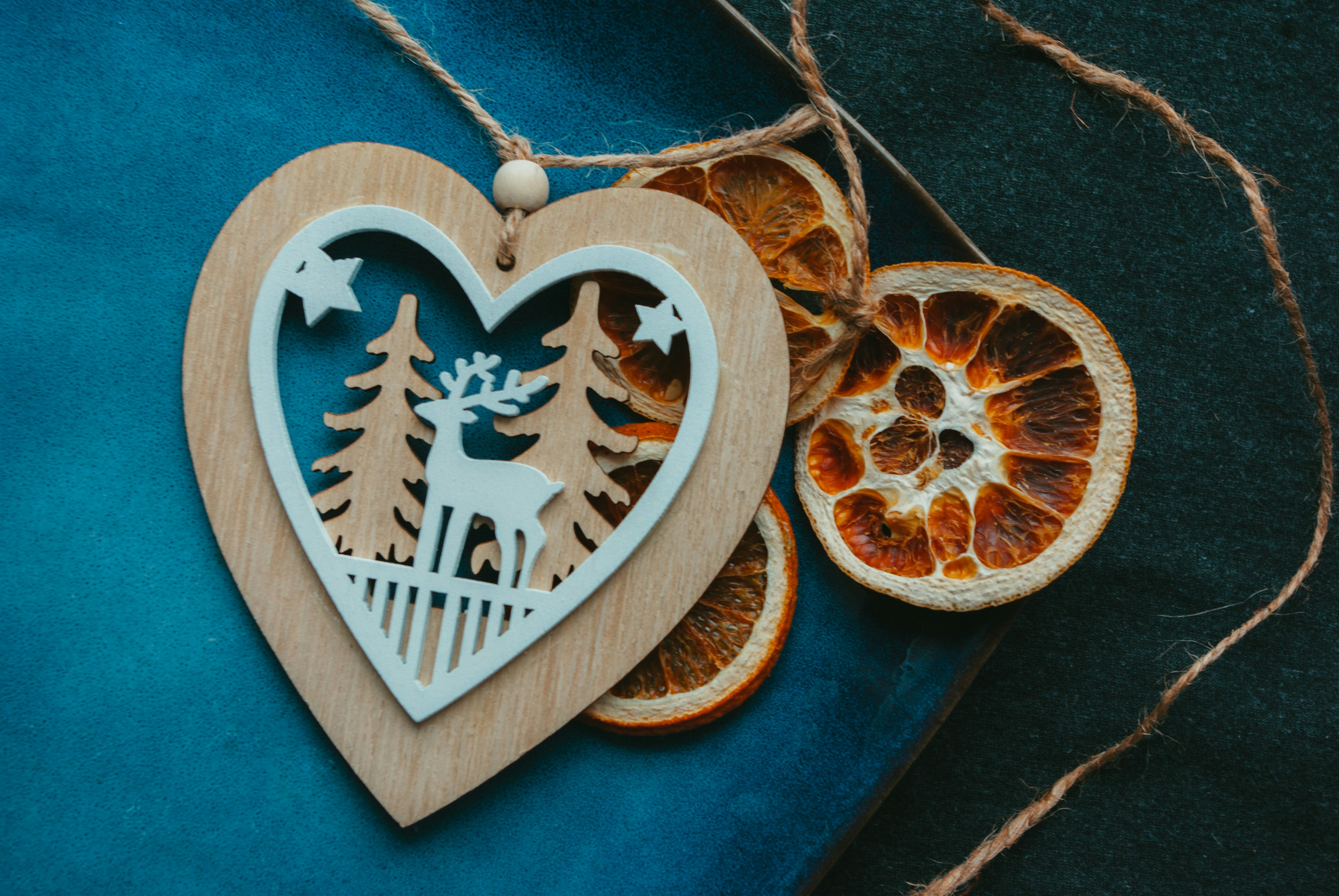 Forest Within a Heart: A Wooden Ornament on Teal and Citrus