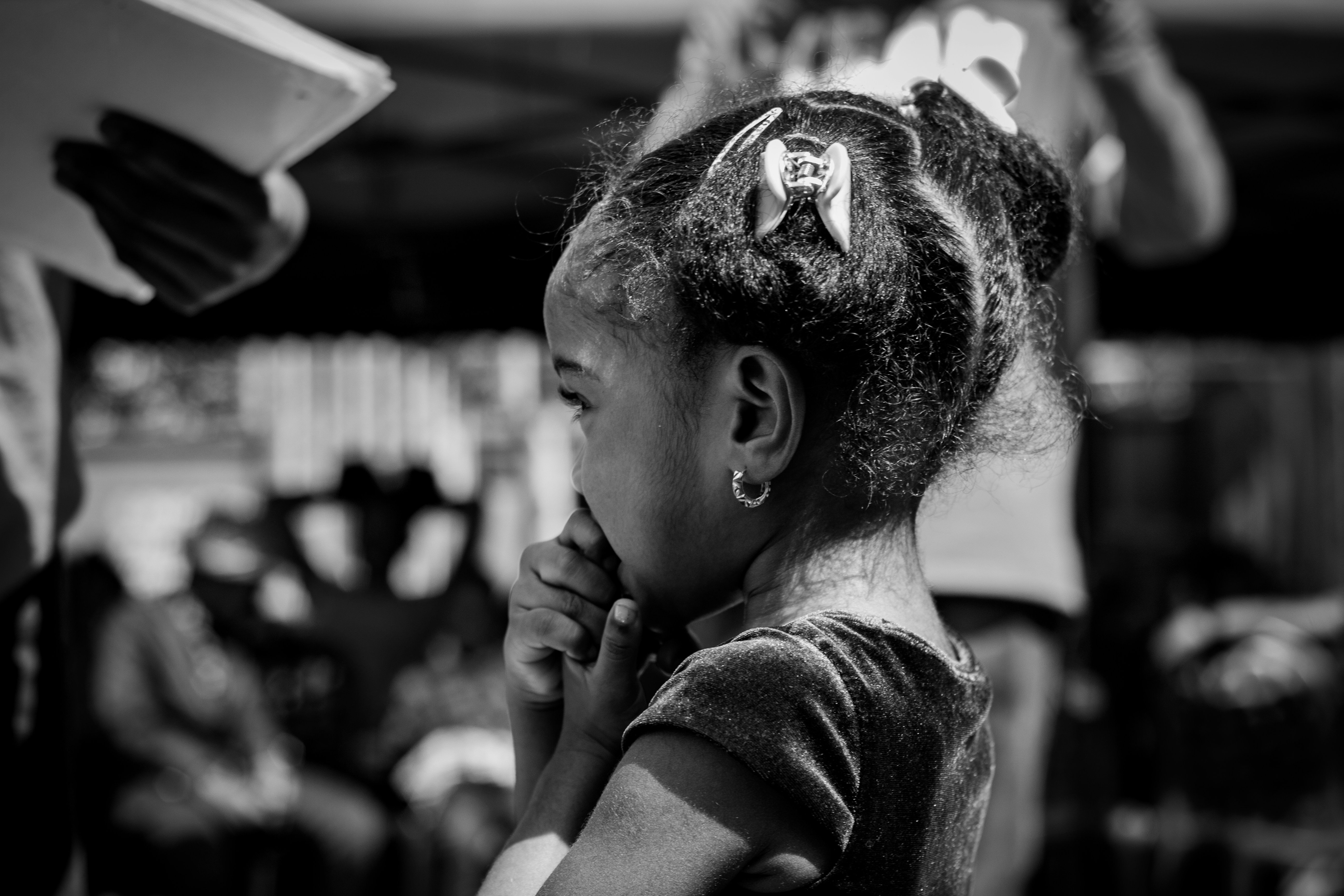 Black and white image of a cute girl