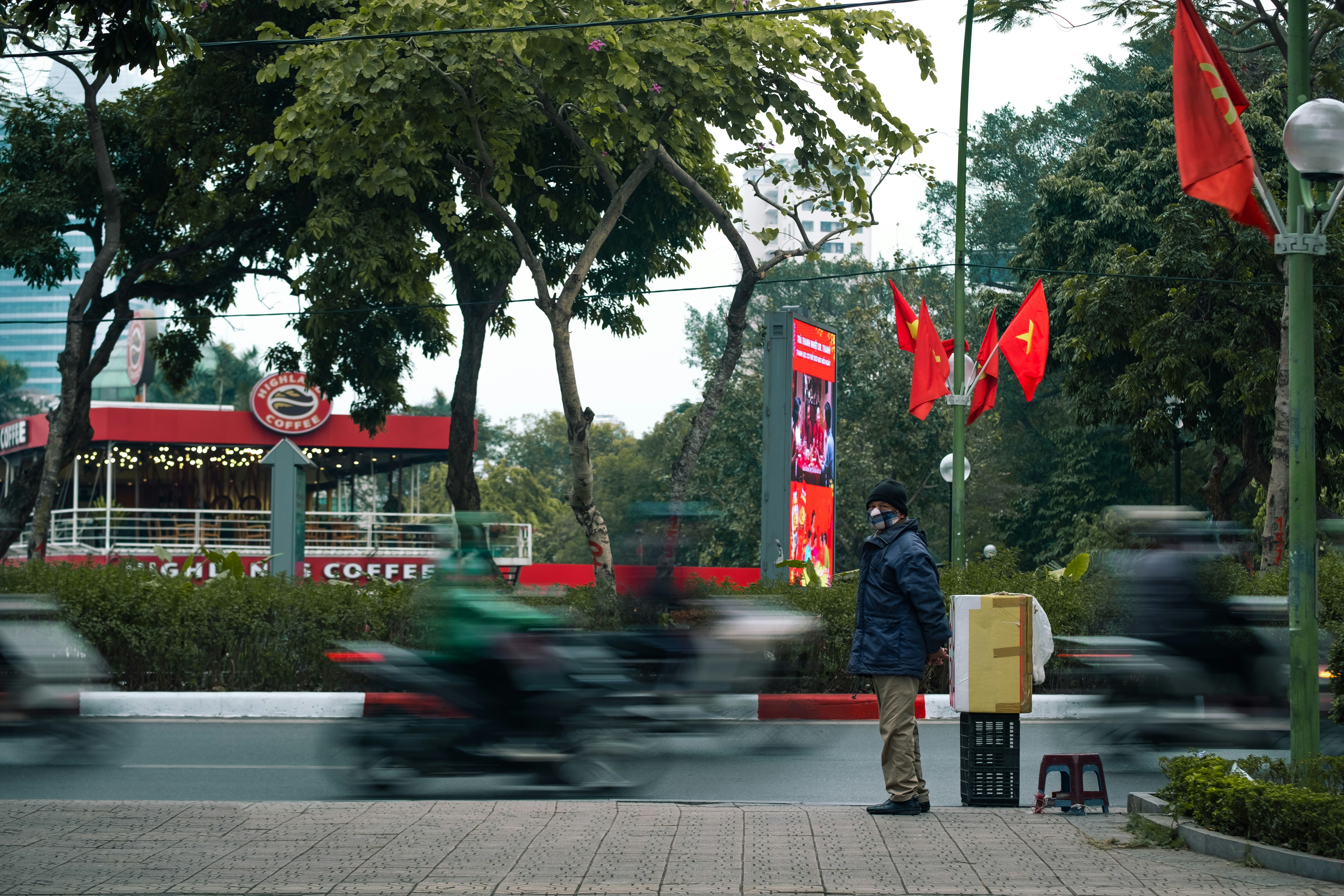 The Quiet Witness on a Blurred Boulevard