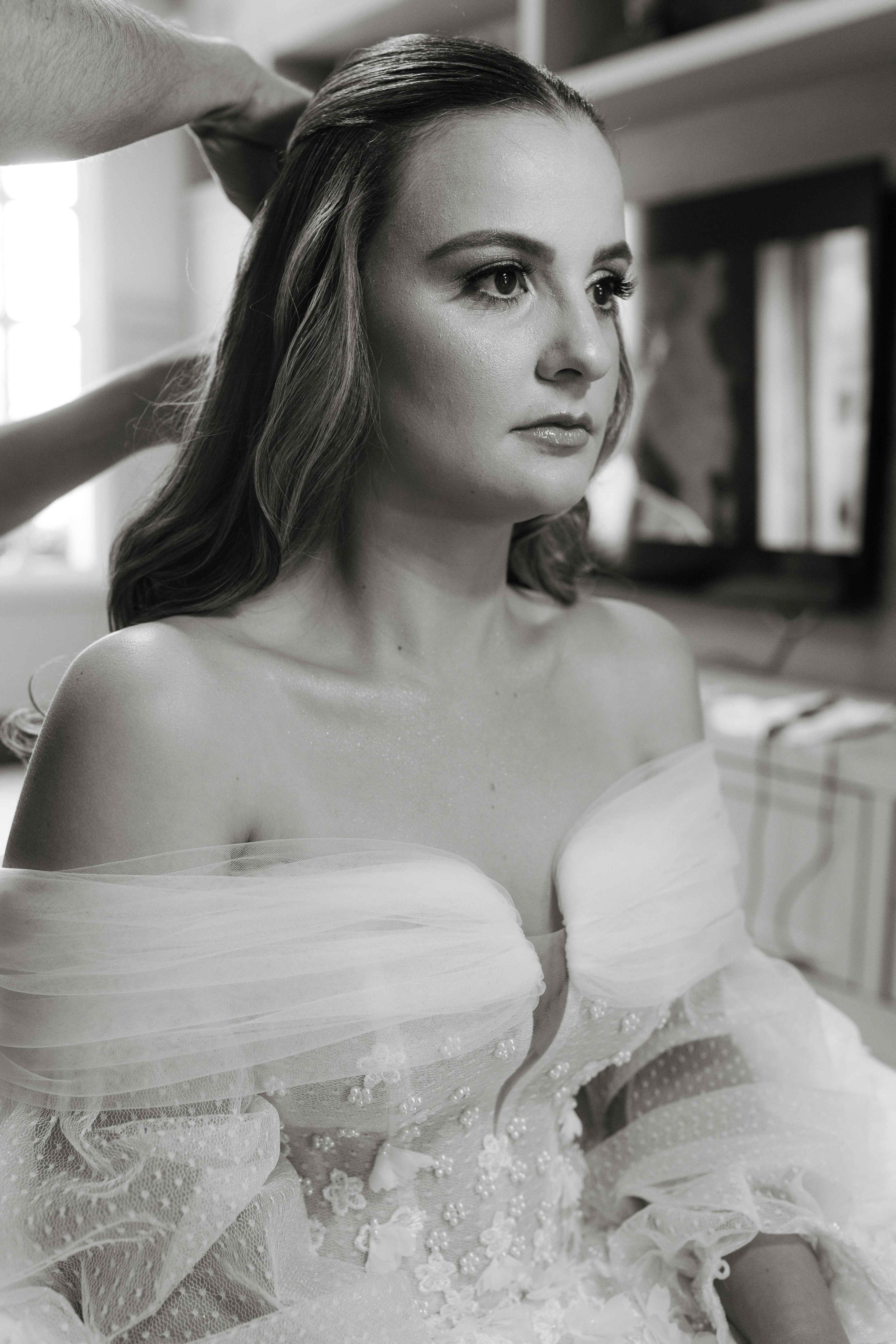 Monochrome Bride: A Quiet Grooming Moment Before the Vows