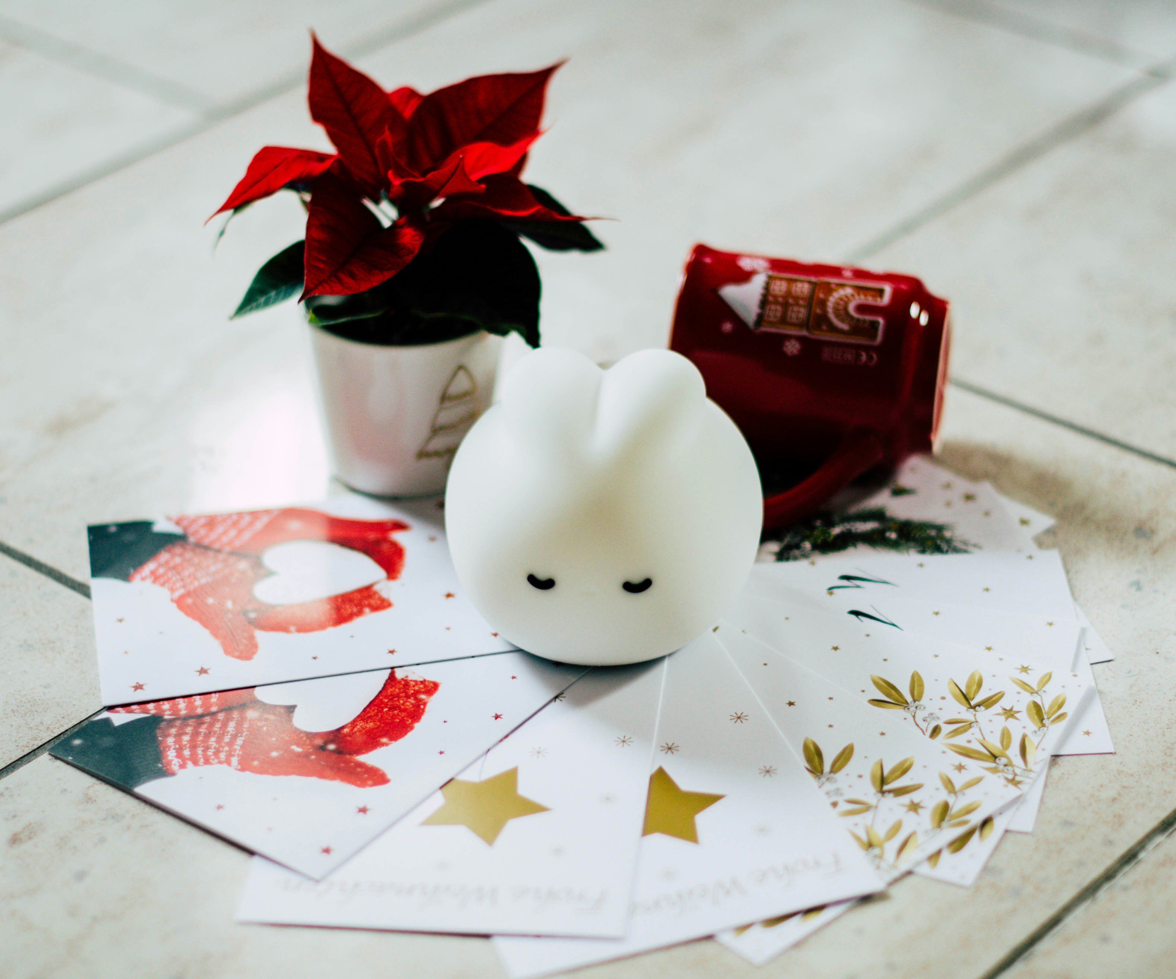Tiny Bunny Among Holiday Cards: a Quiet Tabletop Moment