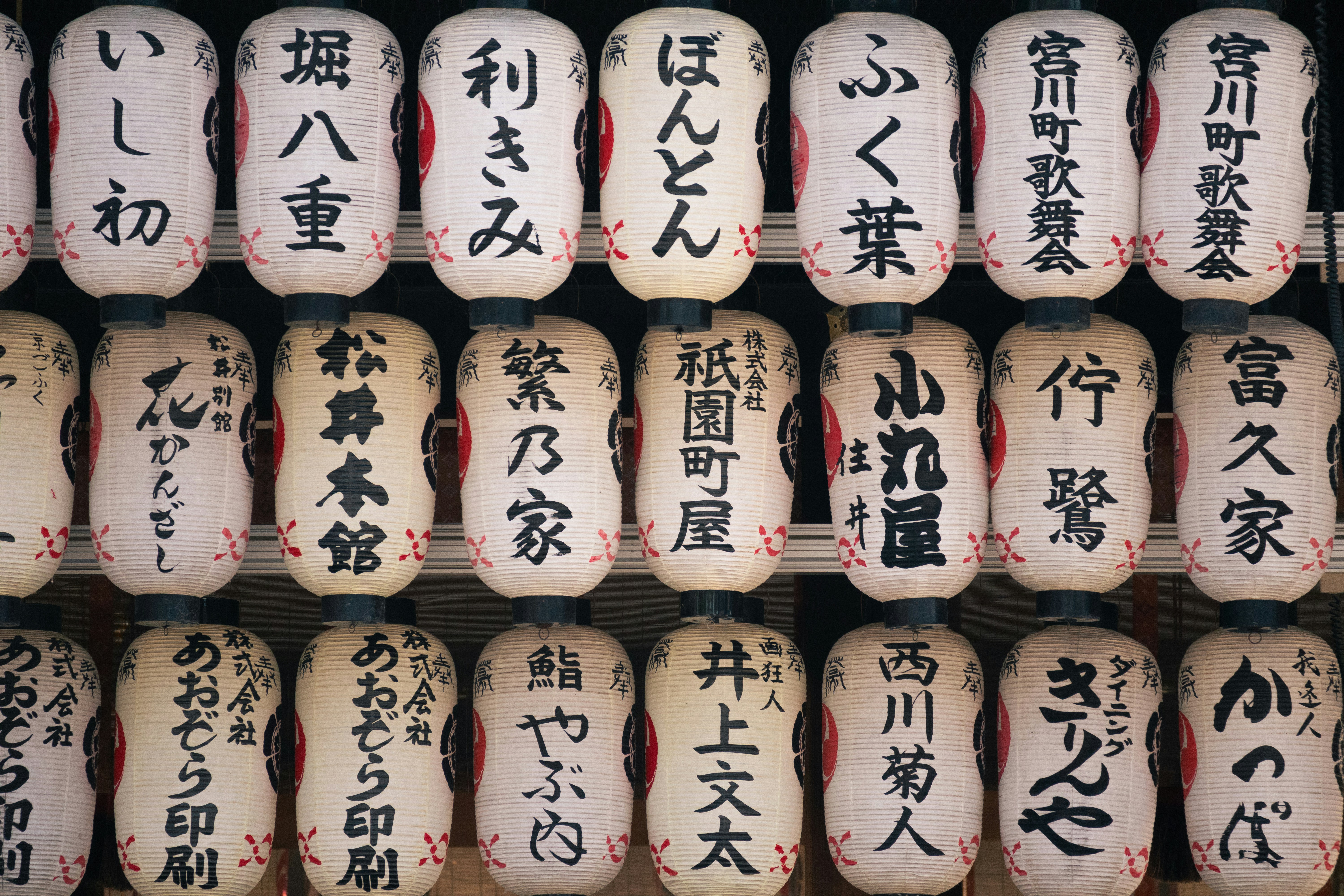 Rows of oriental lanterns with writing on them photo – Free Yasaka ...