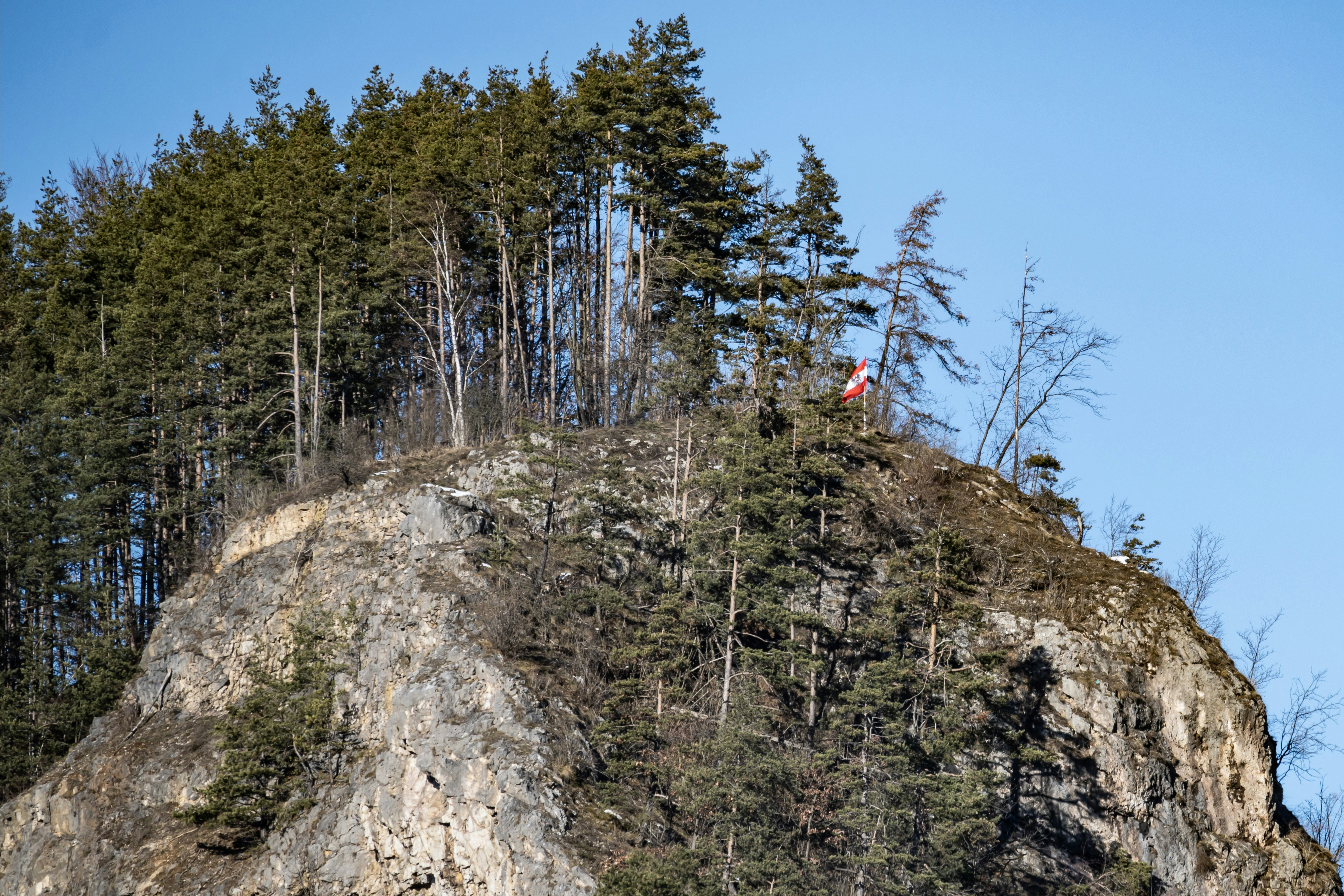 Red-Clad Sentinel on a Sunlit Cliff