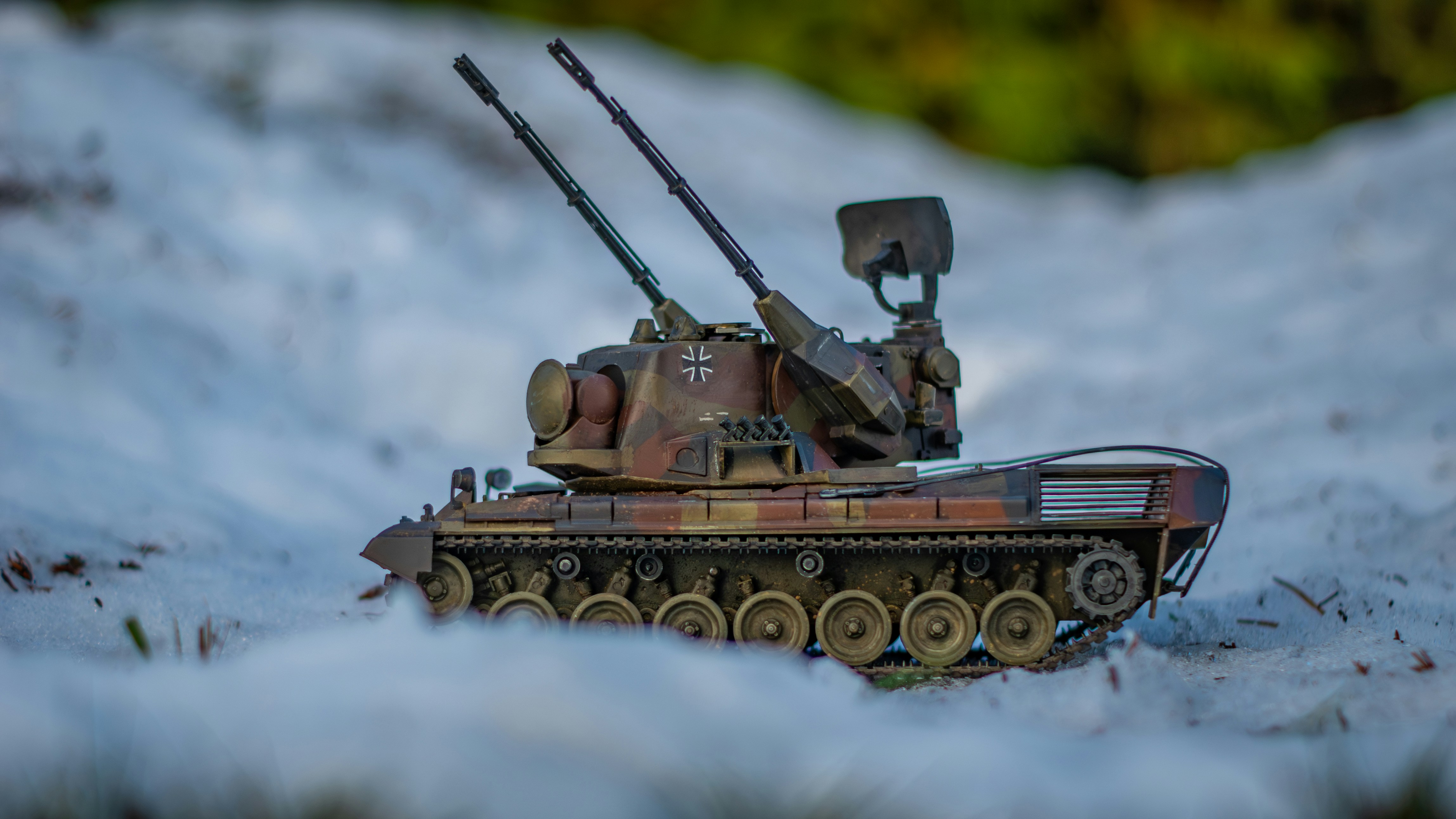 Snowbound Steel: A Scale Tank Guards a Frostbitten Field