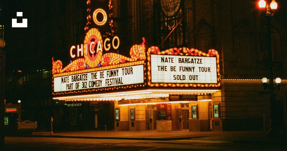 A Chicago Theater Marquee Lit Up At Night Photo Free Chicago Image On