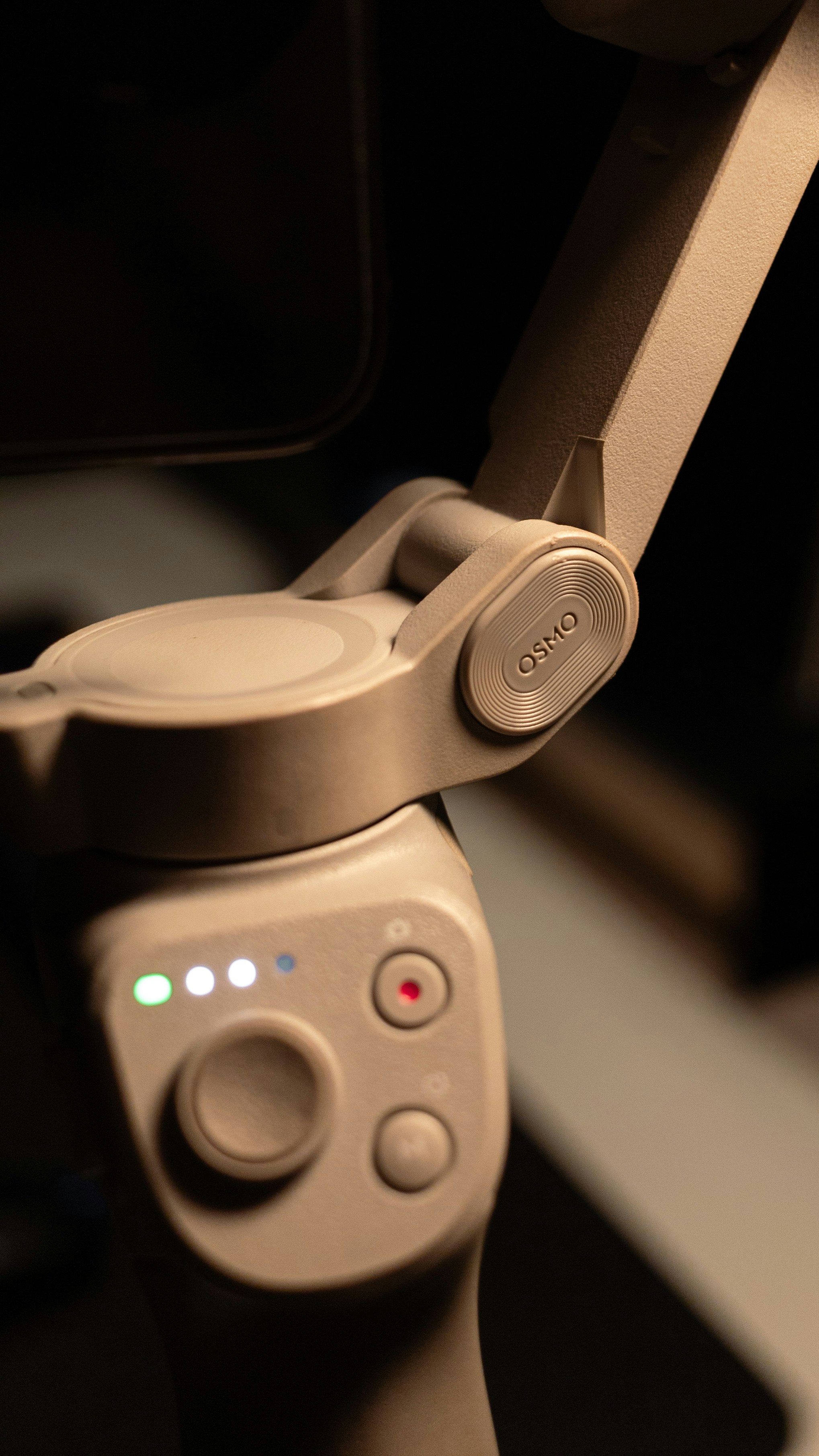 Warm-Lit Close-Up of a DJI Osmo Gimbal Pivot