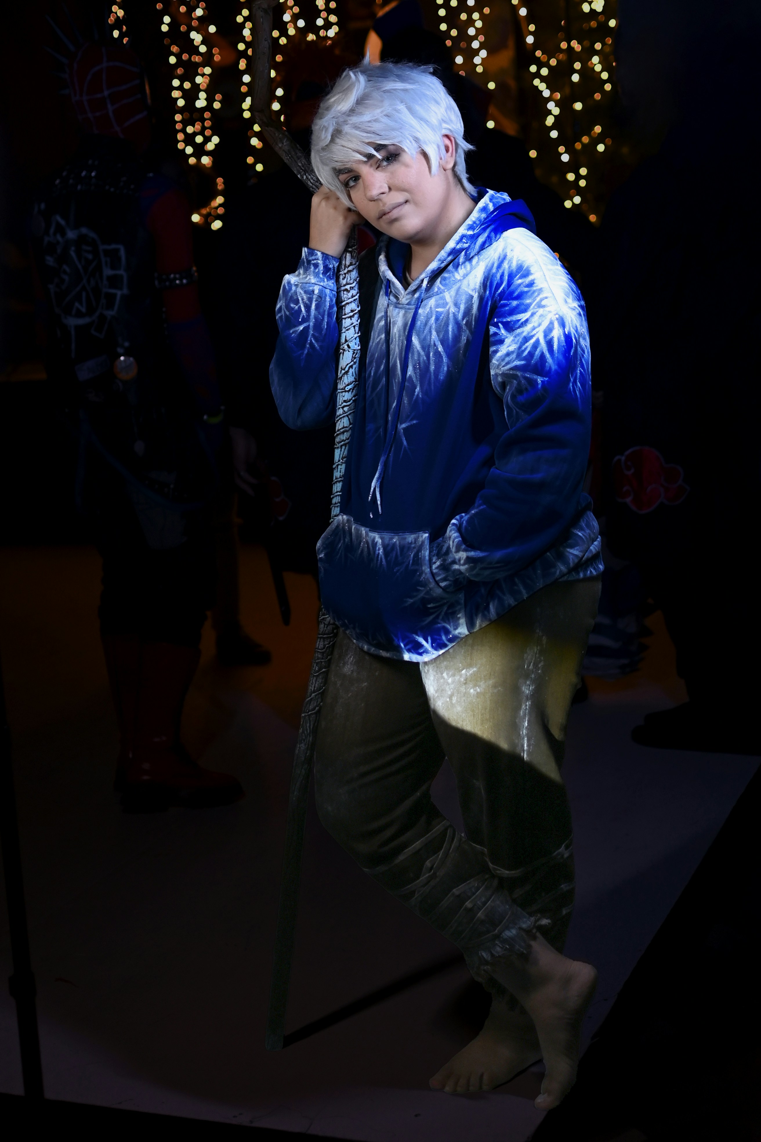 Icebound Cosplayer Under Neon Fairy Lights