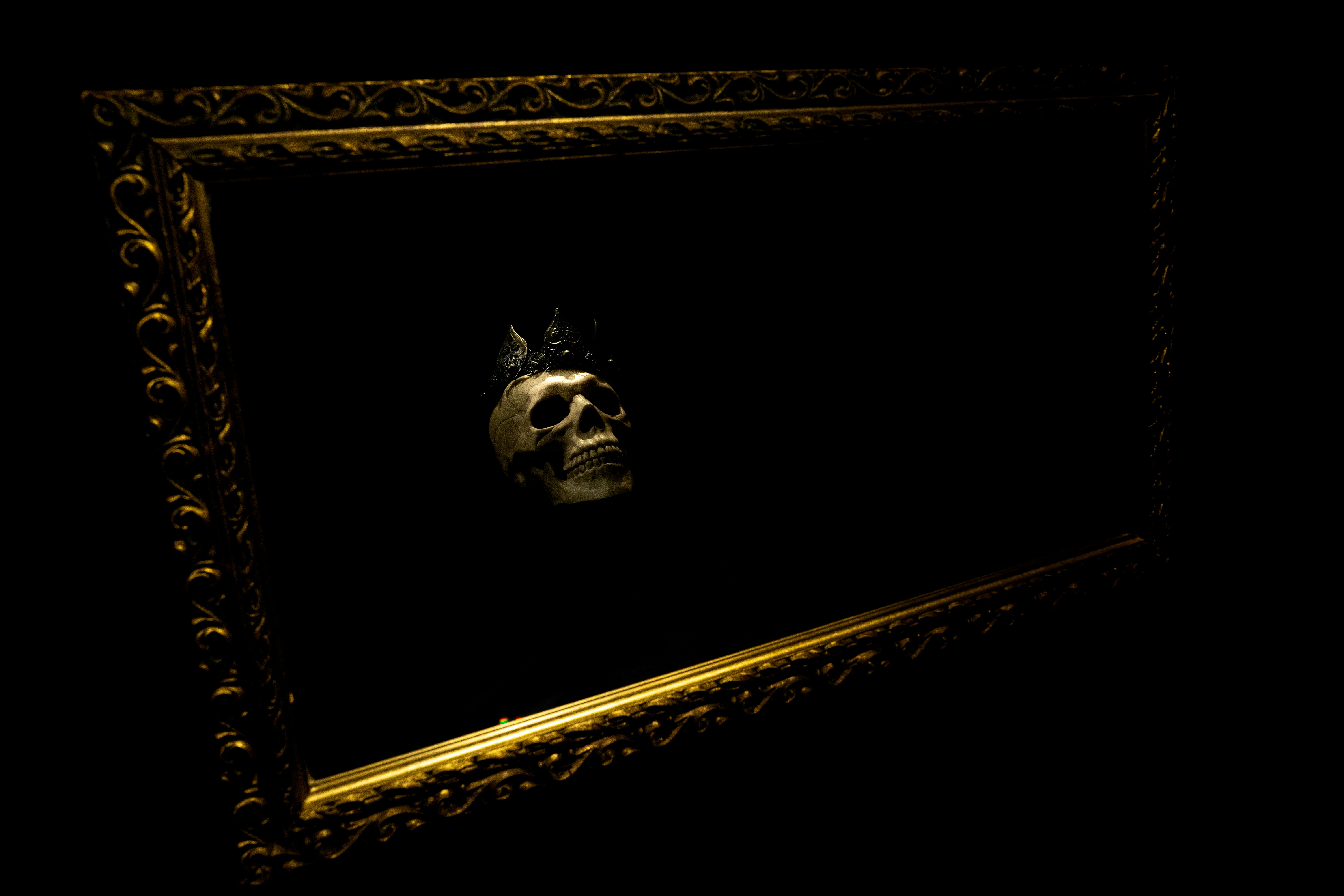 A picture of a skull in a gold frame photo – Free Mirror reflection ...