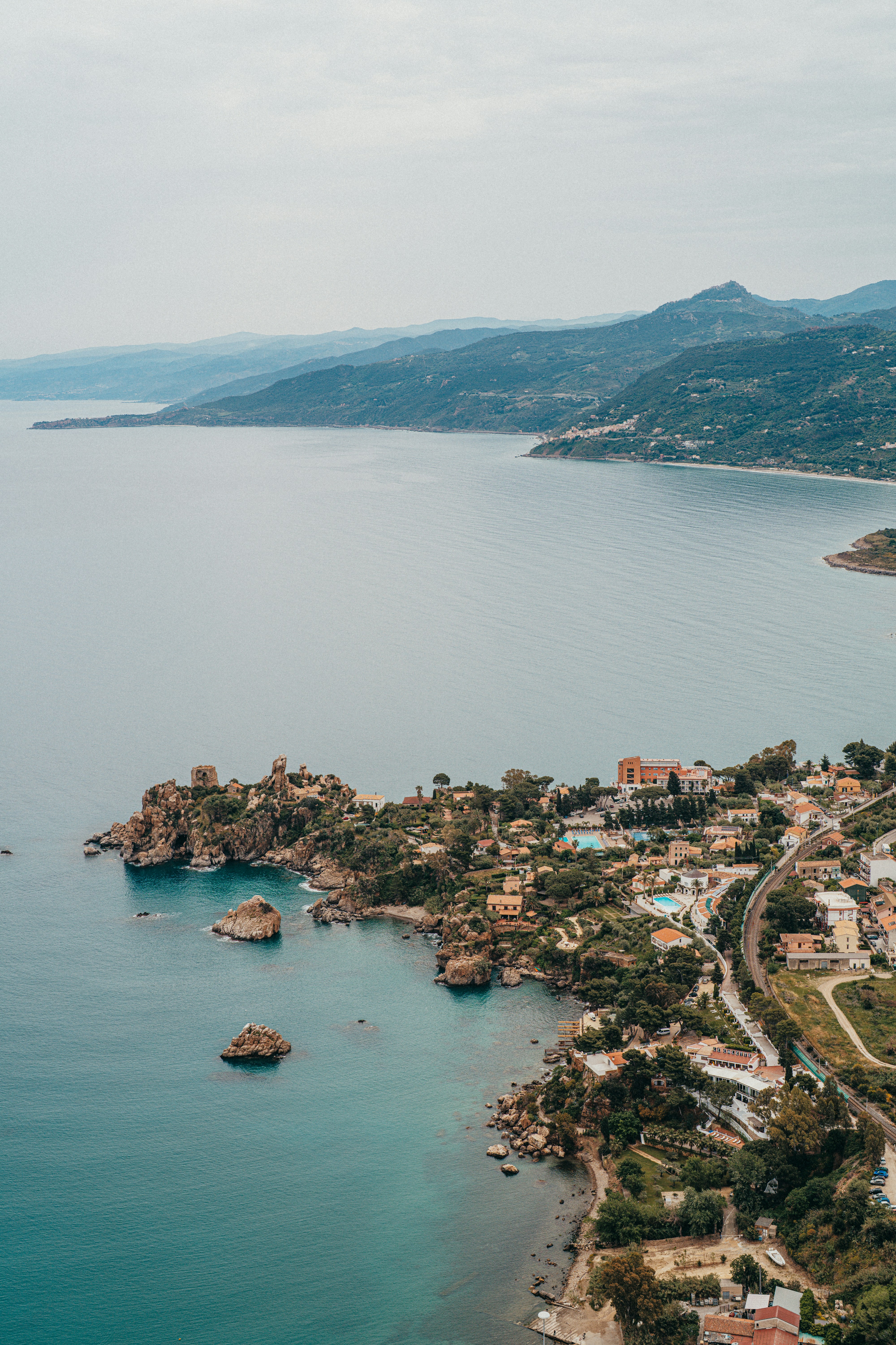 Coastal Terrace: Aerial View Over a Sunlit Riviera Village