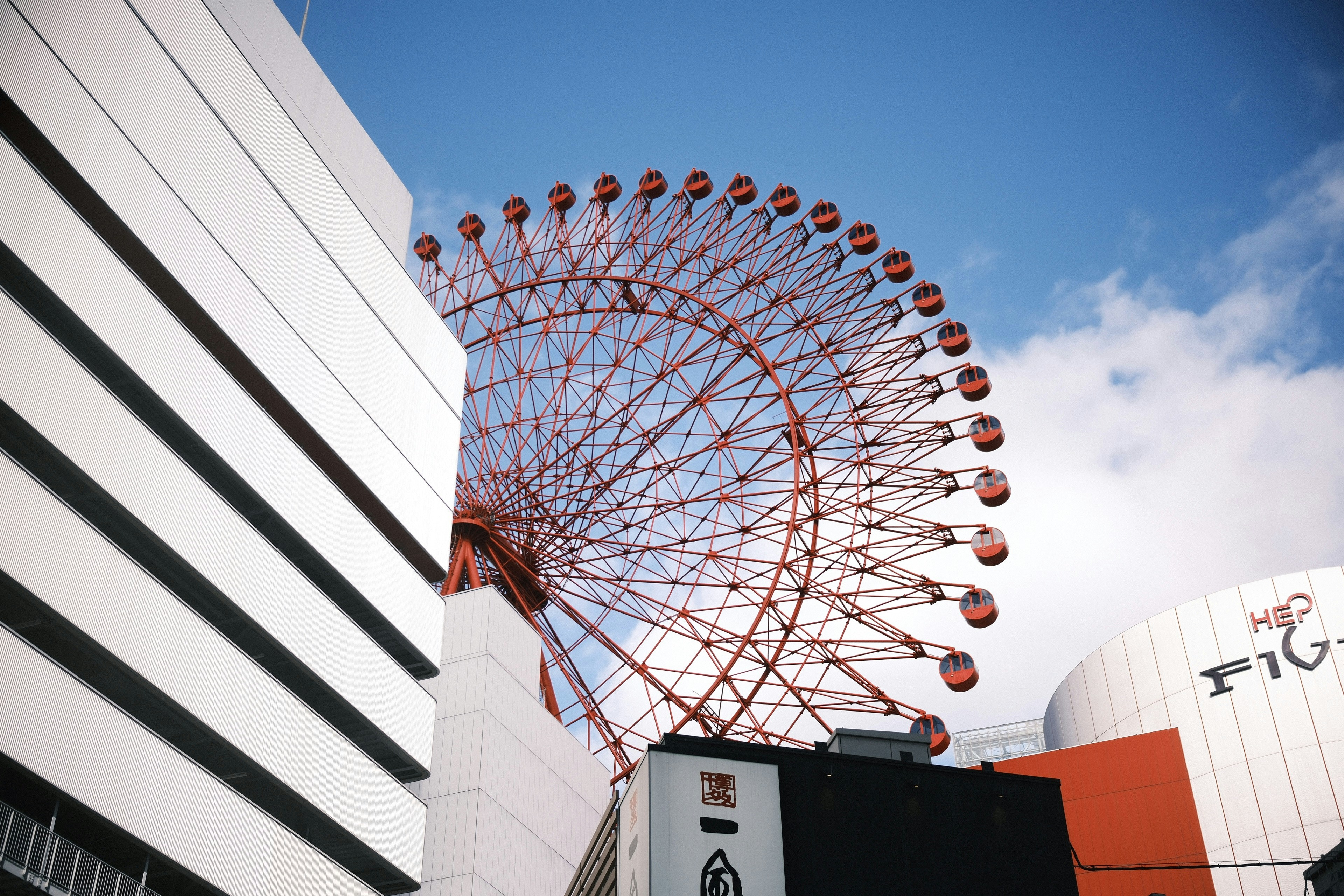 A large ferris wheel sitting next to a tall building photo – Free Osaka ...
