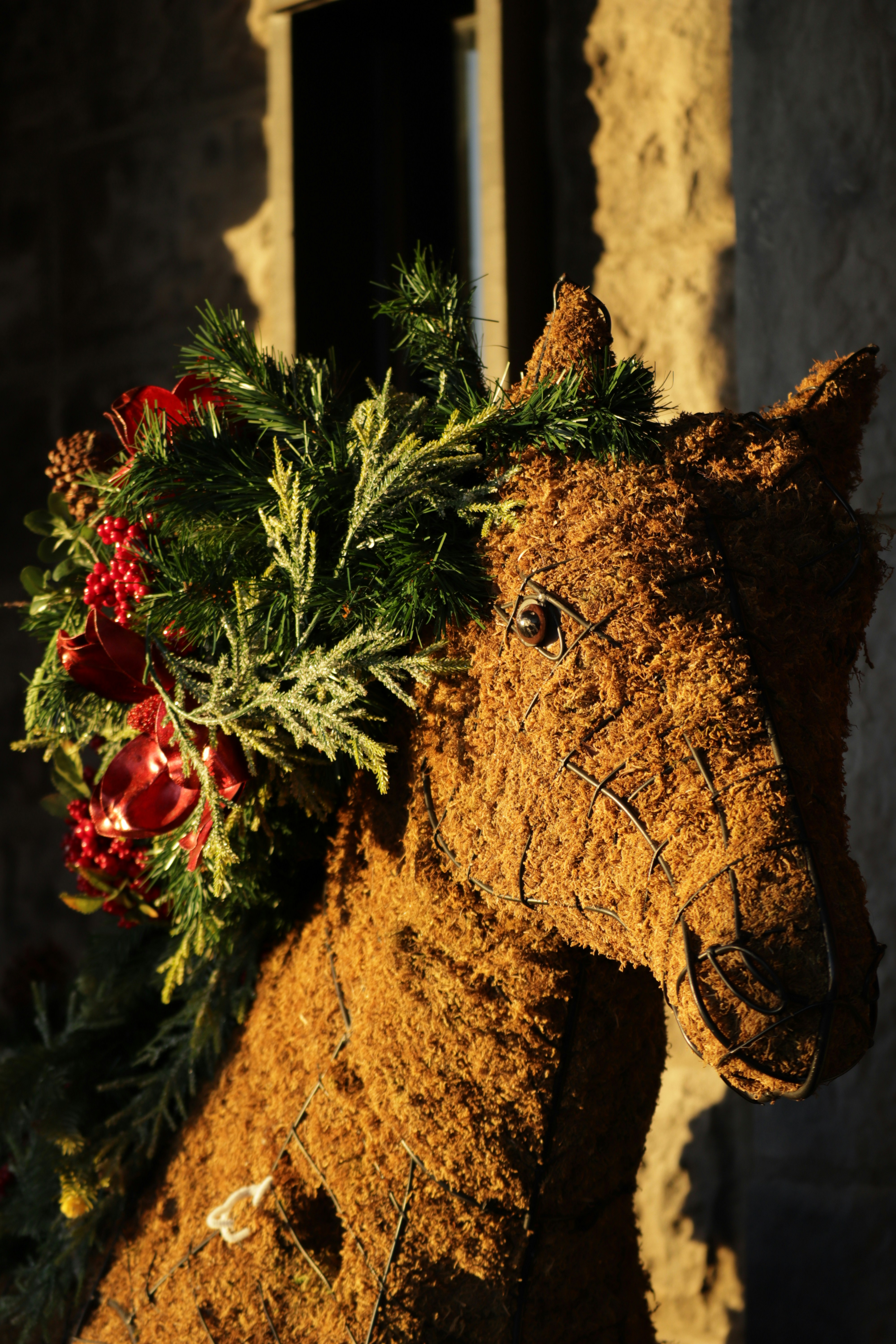 Warm-Glow Stallion Adorned with Holiday Greens