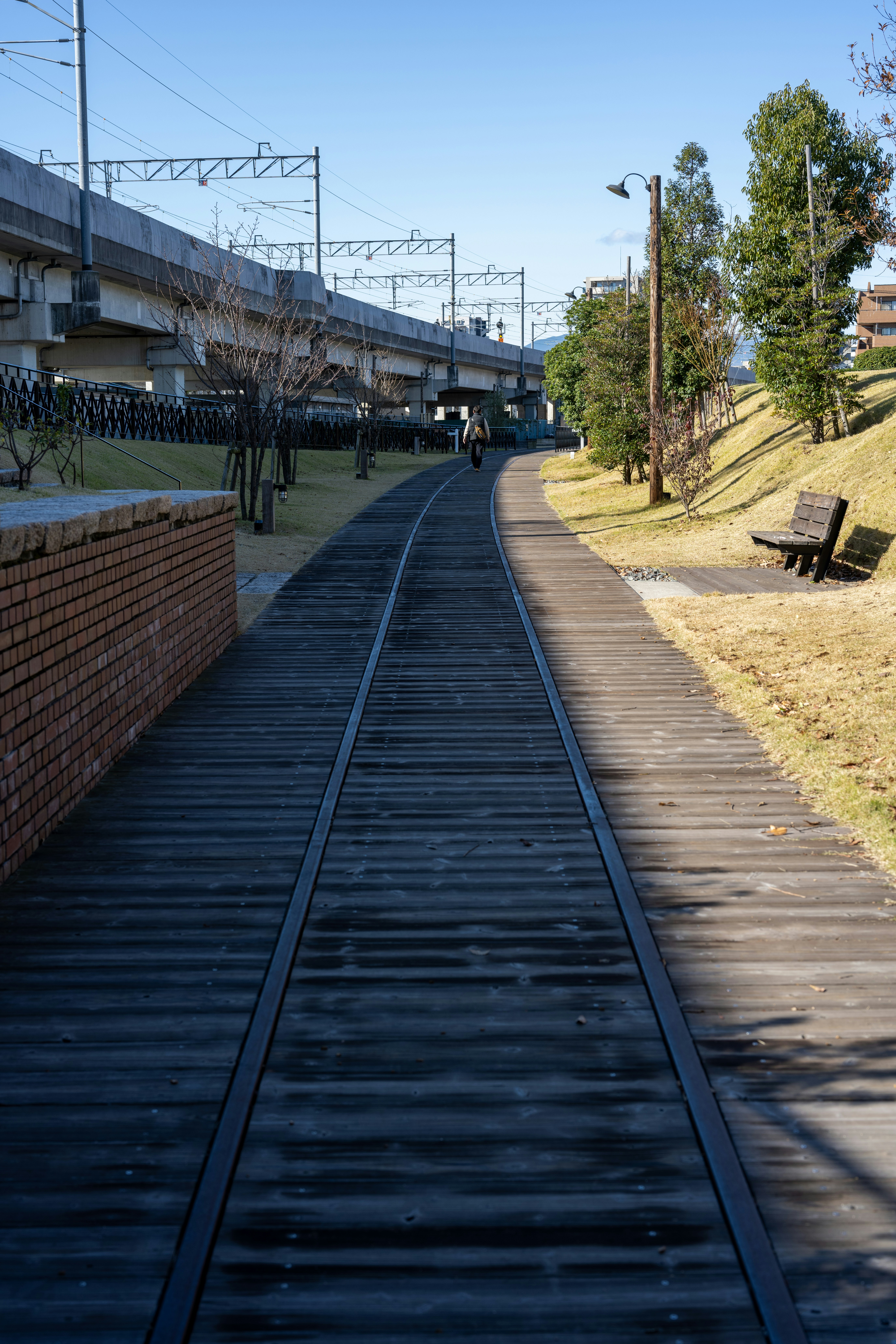 Sunlit Rails Corridor: A Quiet Walk Beneath the Elevated Line