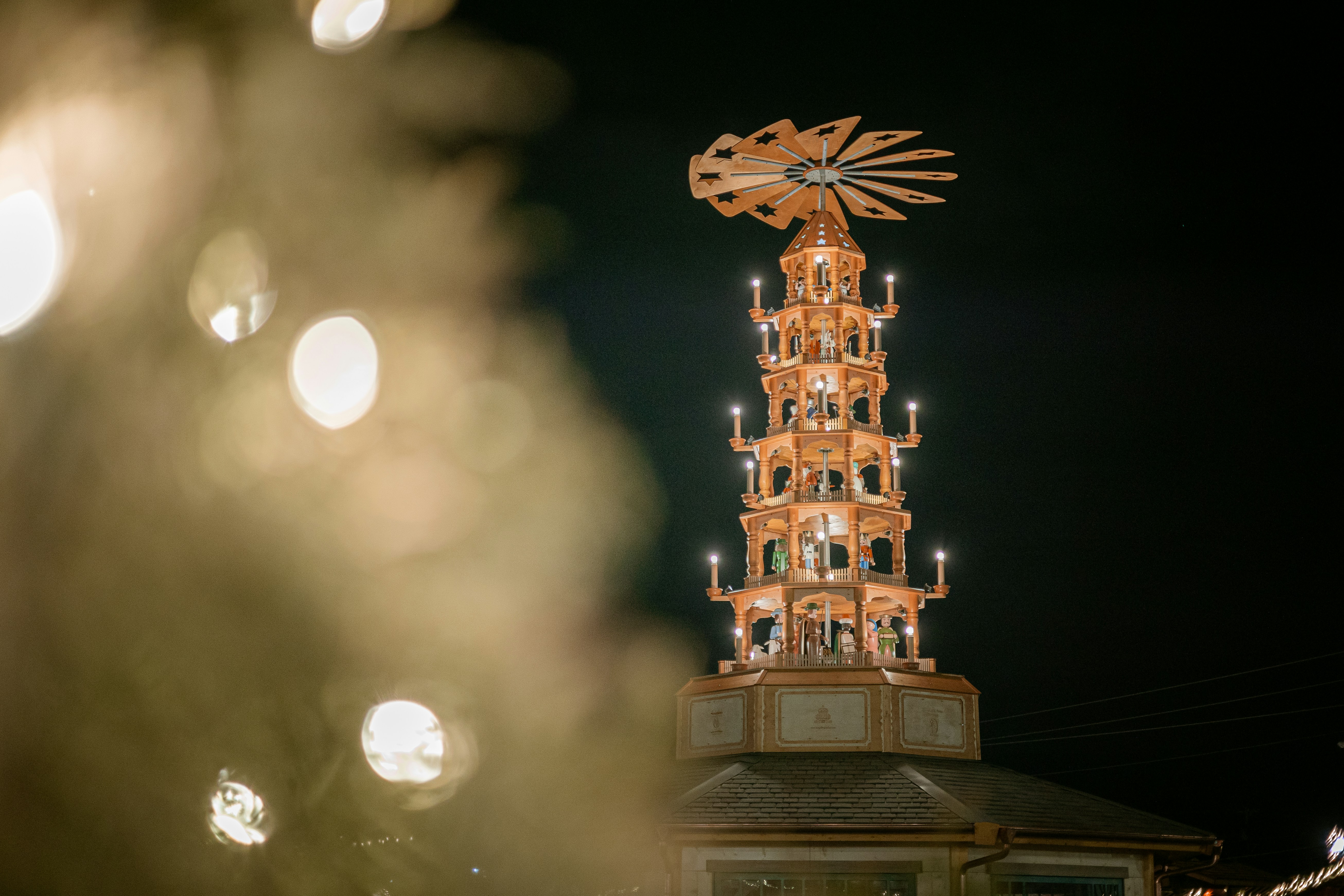 Candlelit Pagoda Soaring Above Nightfall