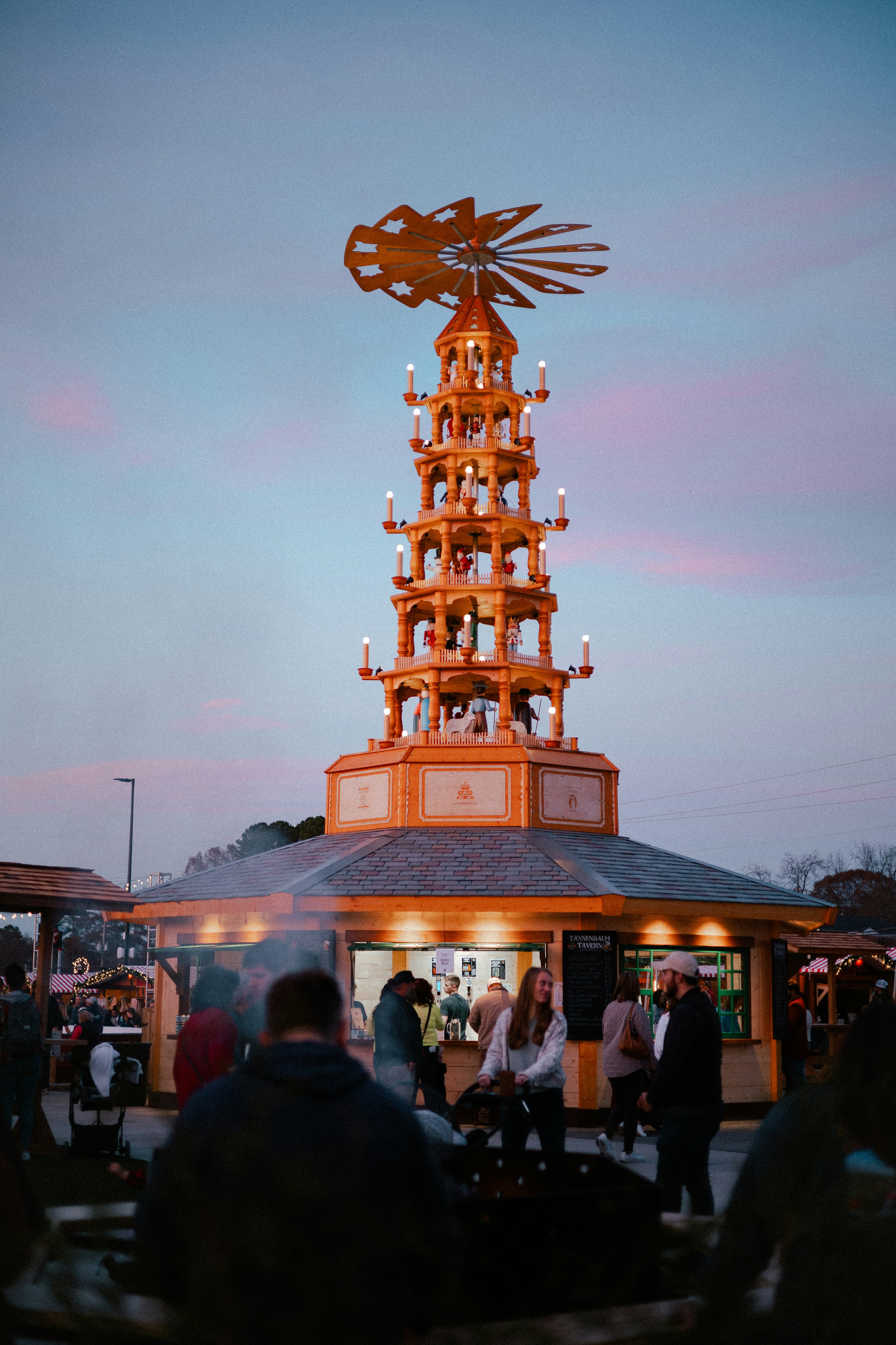 Towering Lattice Spire under a Painted Evening Sky