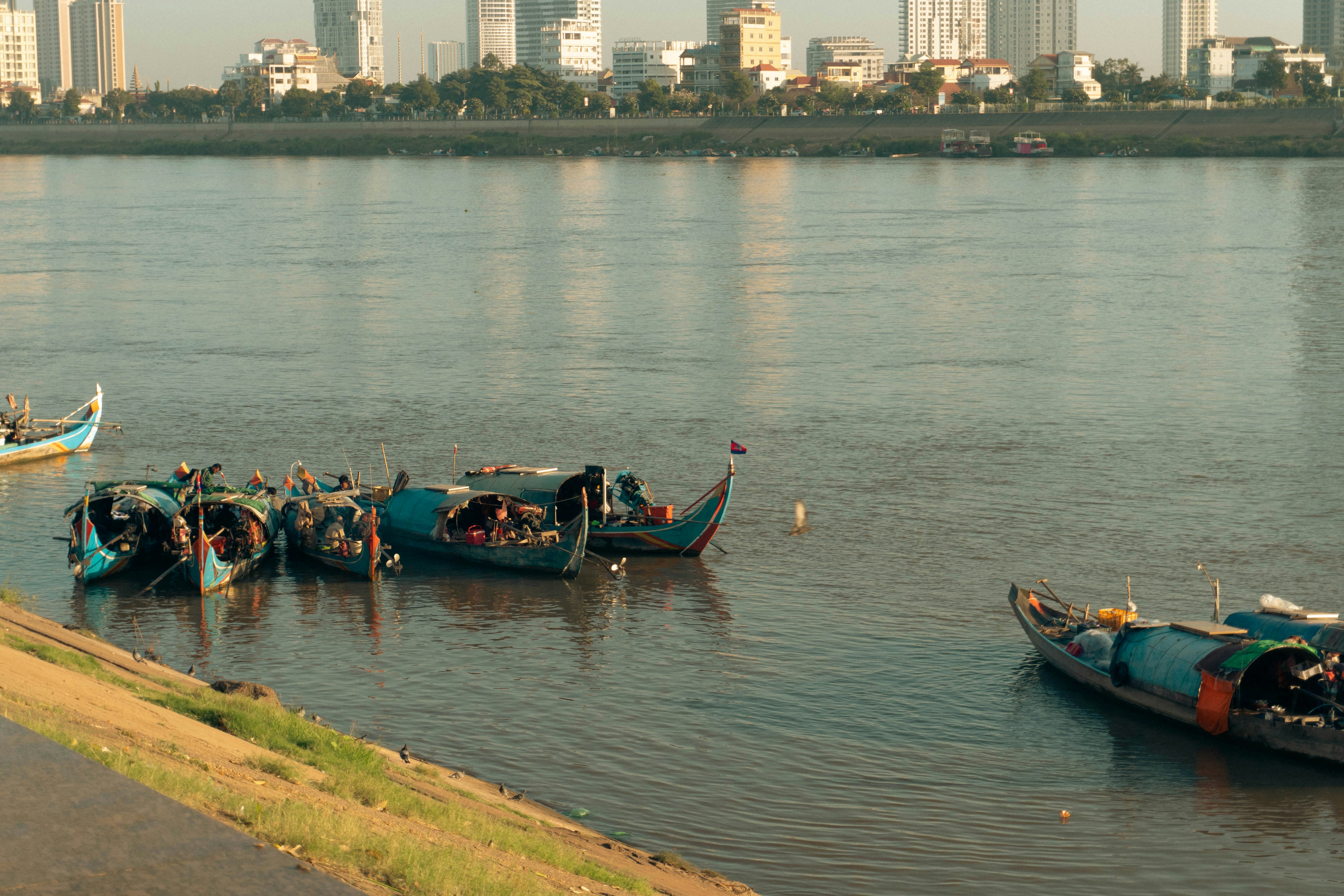 Urban Serenity: Boats on the Riverside