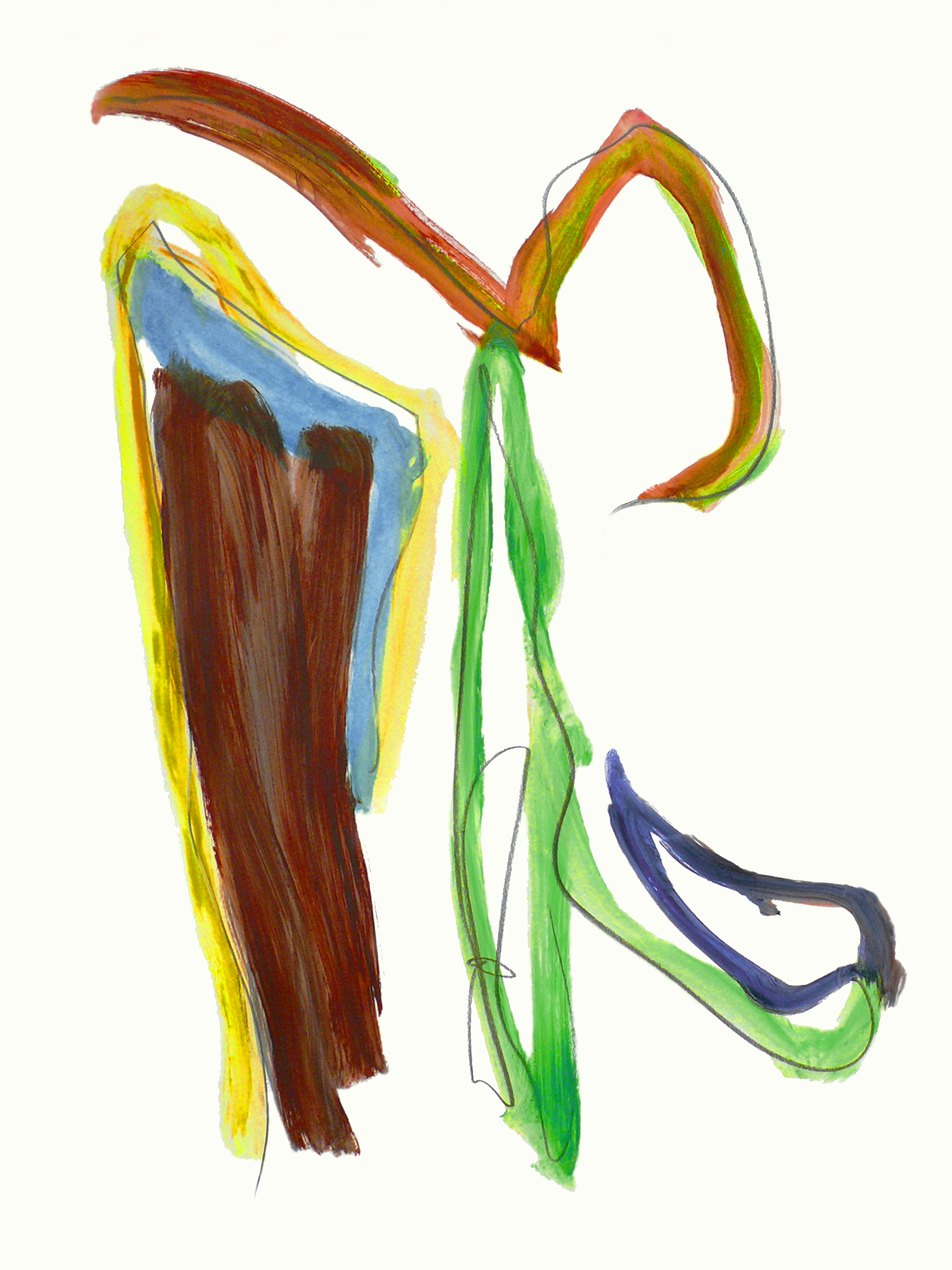 Abstract watercolor painting and pencil lines on paper with the title 'Phantom in Color'. I painted this artwork in 2006 during an artists in residence stay in Hällefors, Sweden. I tried to combine forms and lines together into a transparent design artwork. This free art image is suitable for making large art prints and wallpapers - Drawing image in paint, in free download, by Fons Heijnsbroek, Dutch painter artist.