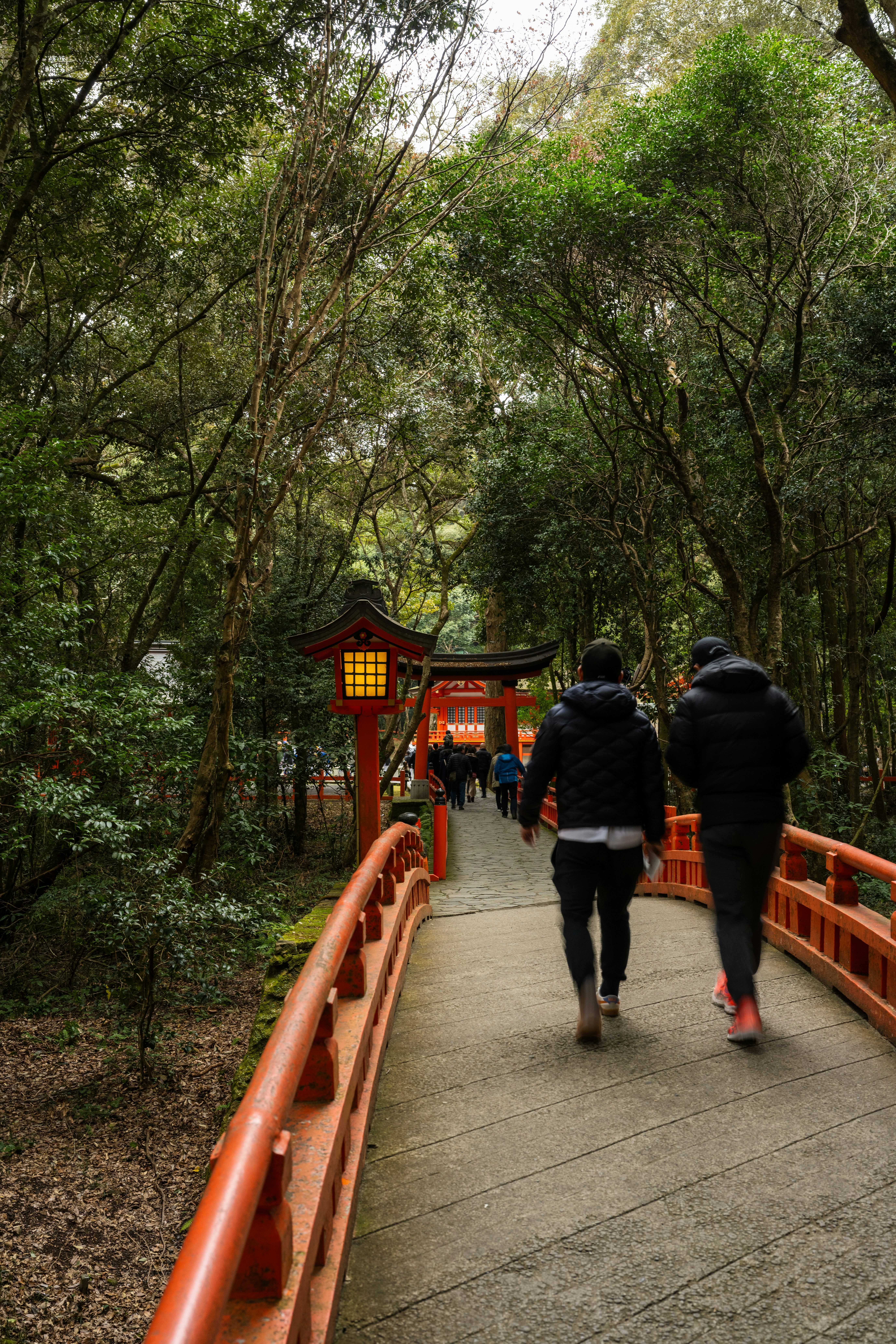 A couple of people that are walking across a bridge photo – Free Human ...