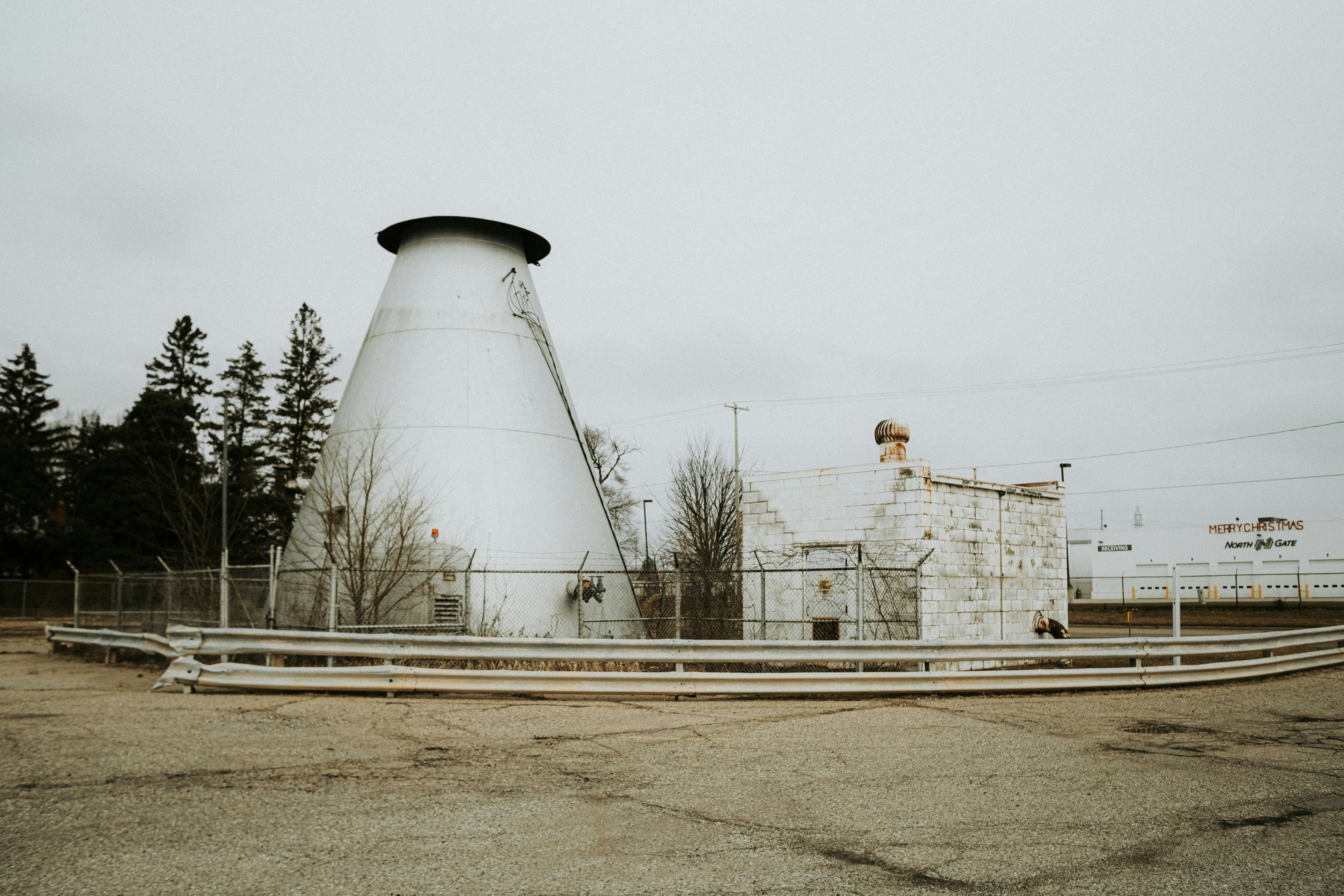 Cone and Rails: A Quiet Industrial Portrait in Gray