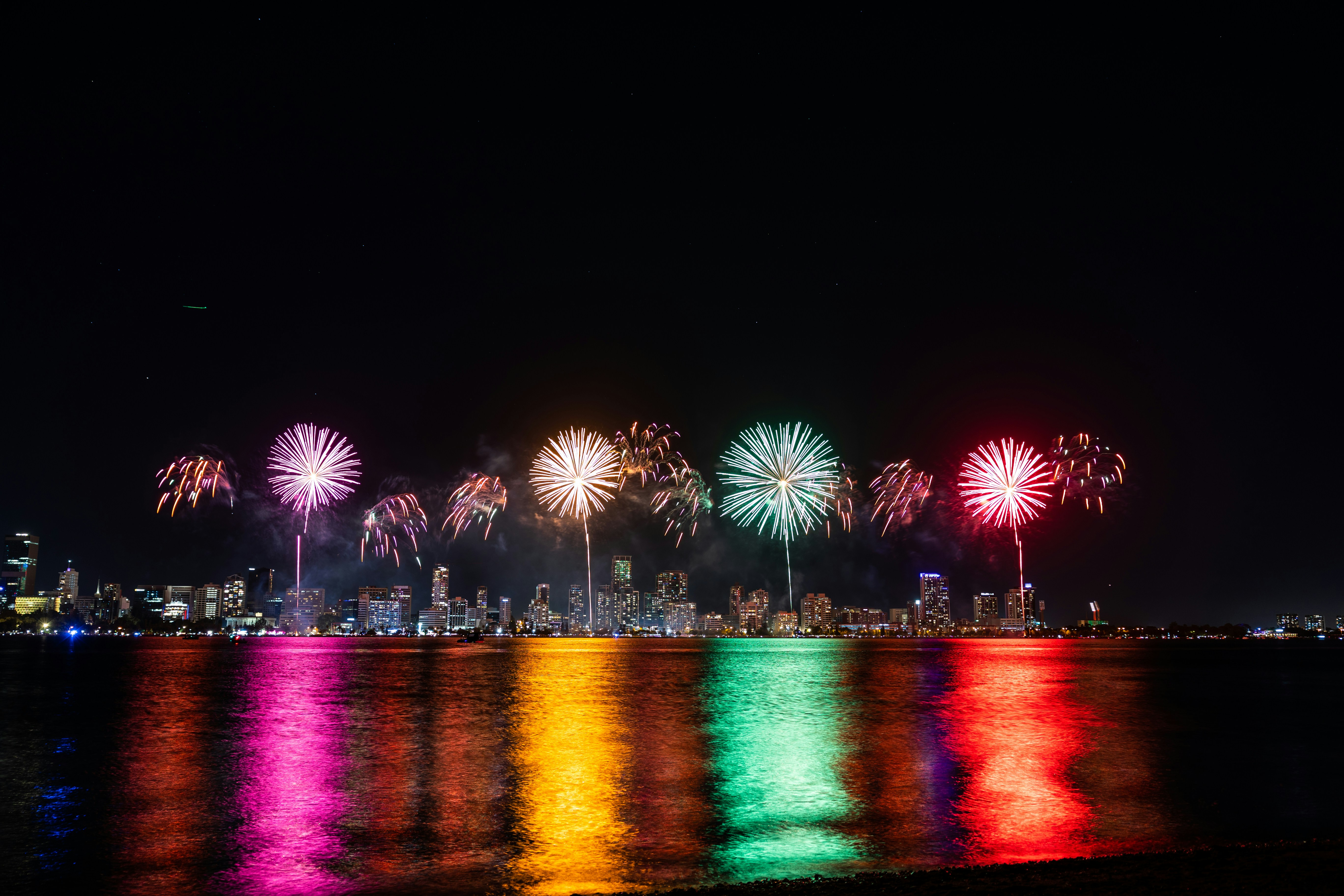 A group of fireworks are lit up in the night sky photo – Free South ...