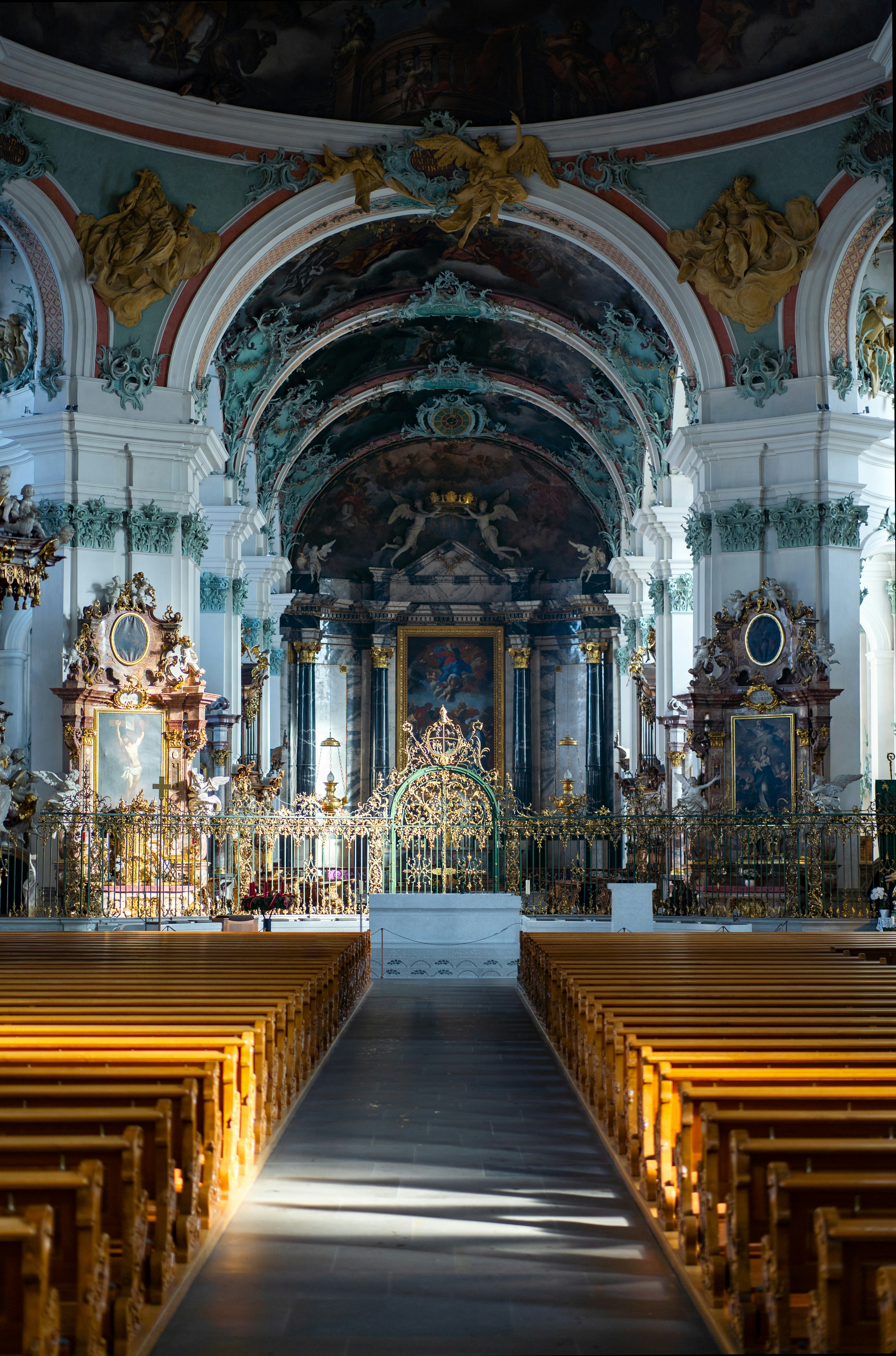 A church filled with lots of wooden pews photo – Free St. gallen Image ...