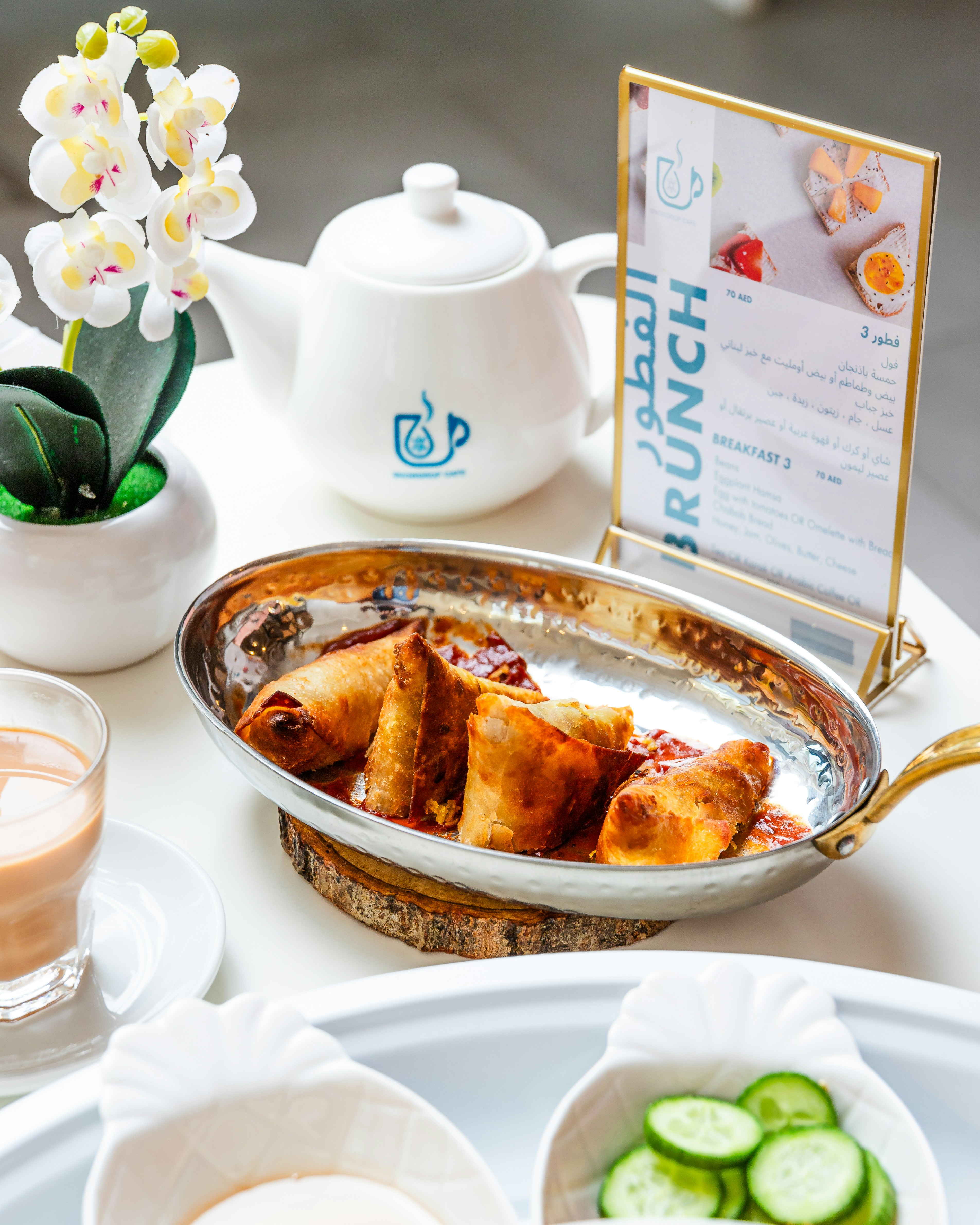 Golden Bites and Tea: A Cozy Café Spread