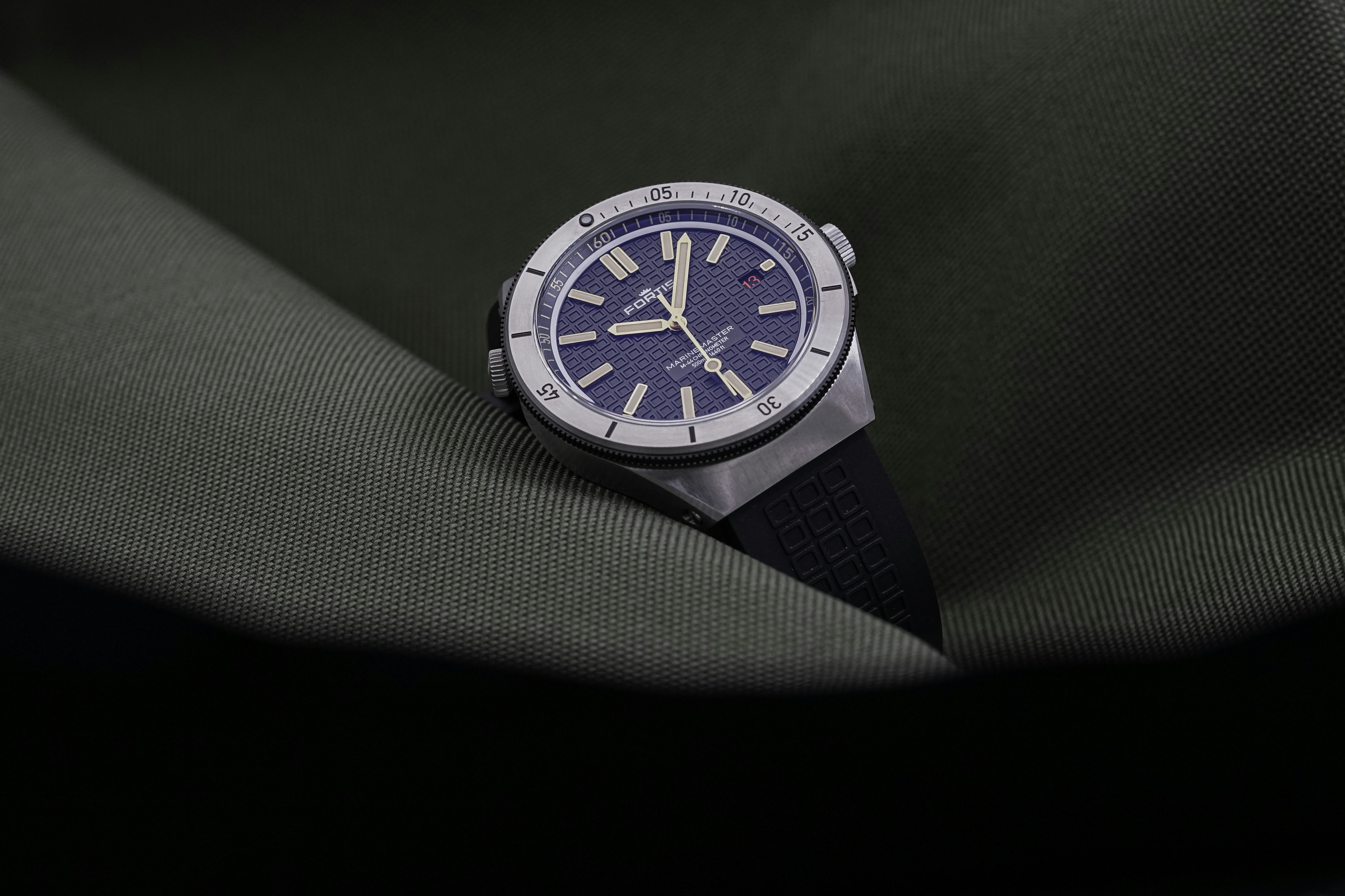 Blue Dial Diver Adrift on Olive Canvas Fabric