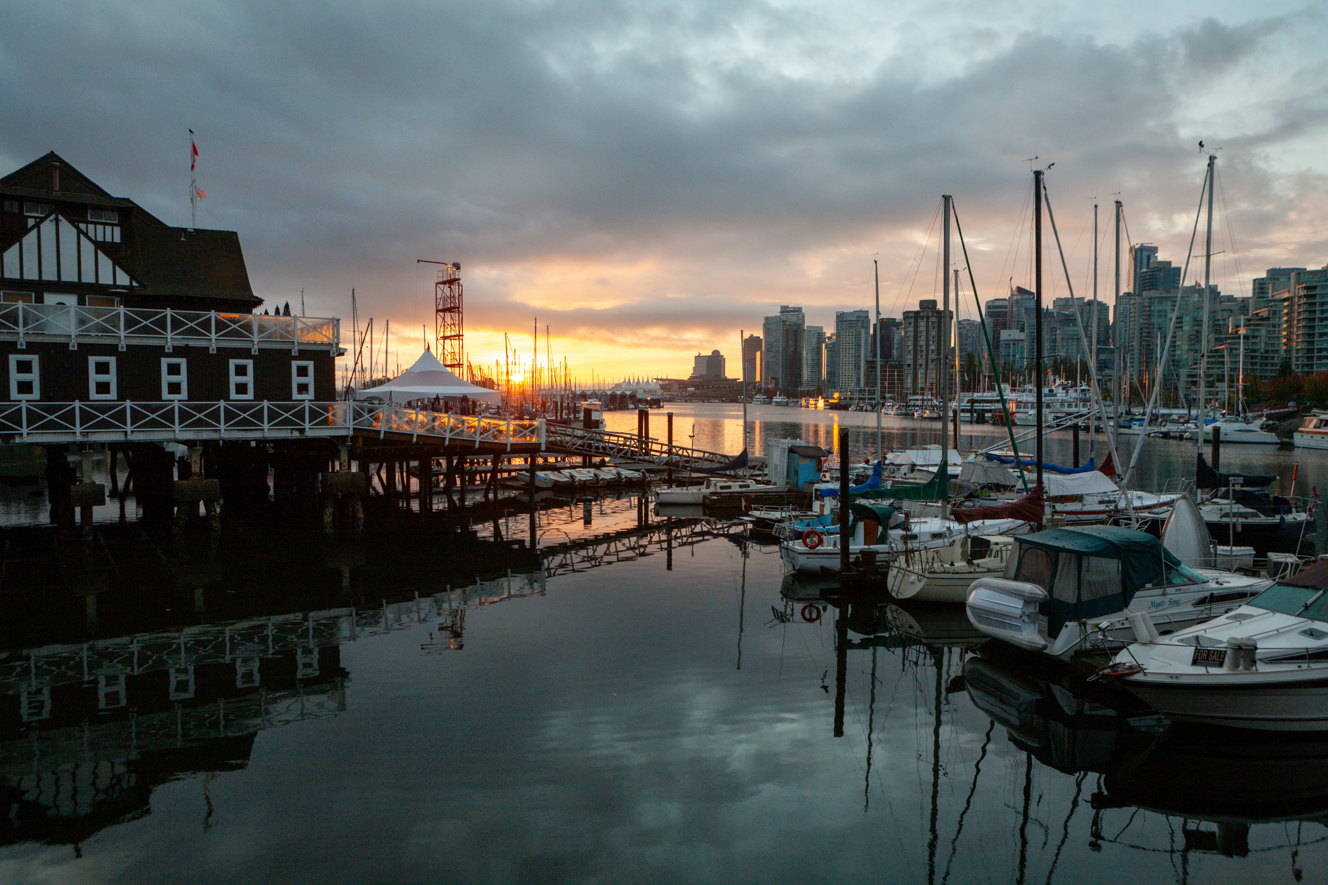 Vancouver Coal Harbour calm waters and marina Autumn Sunrise