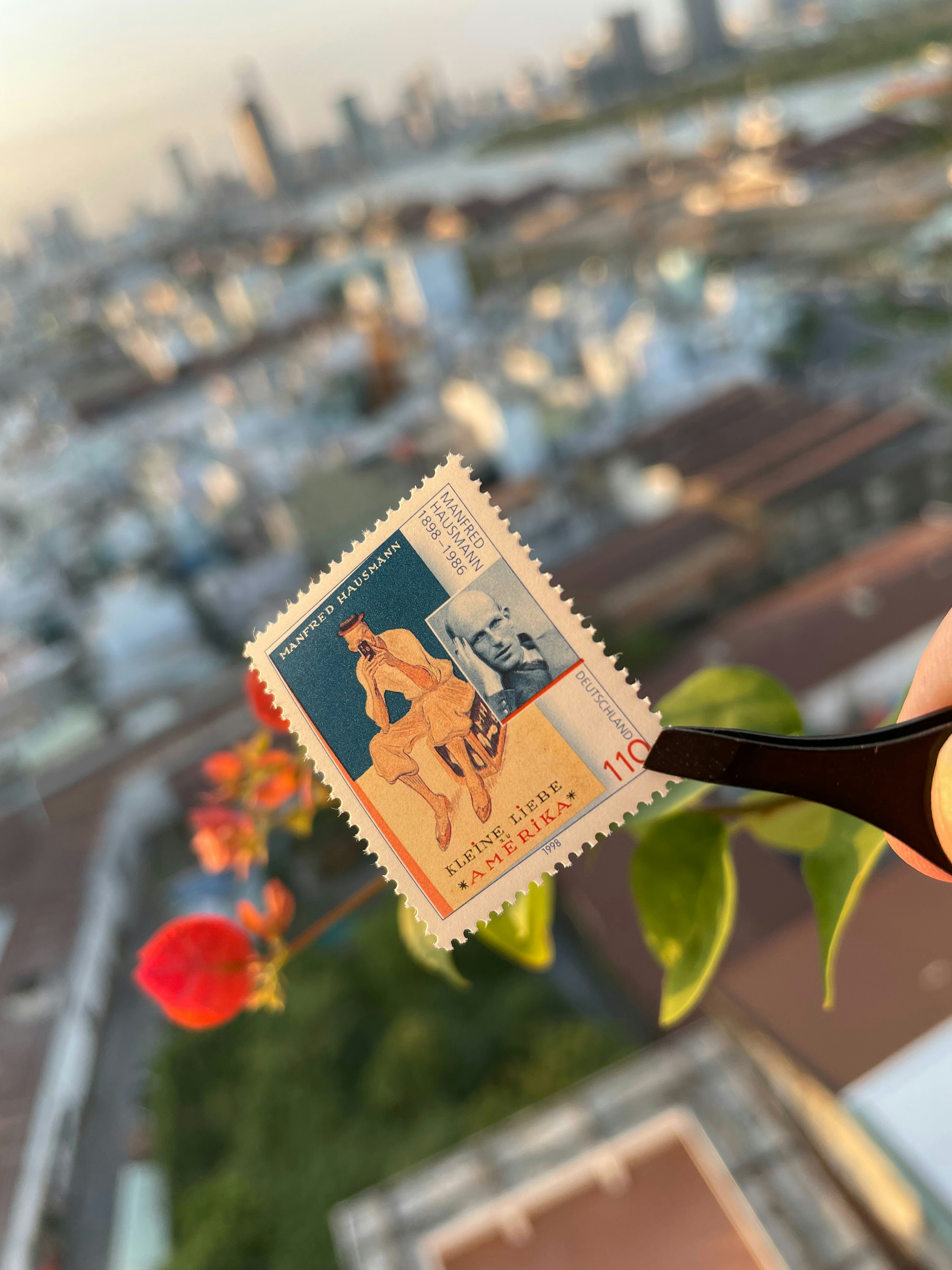 A Stamp of Color: Wind-Swept View with a Hanging Card