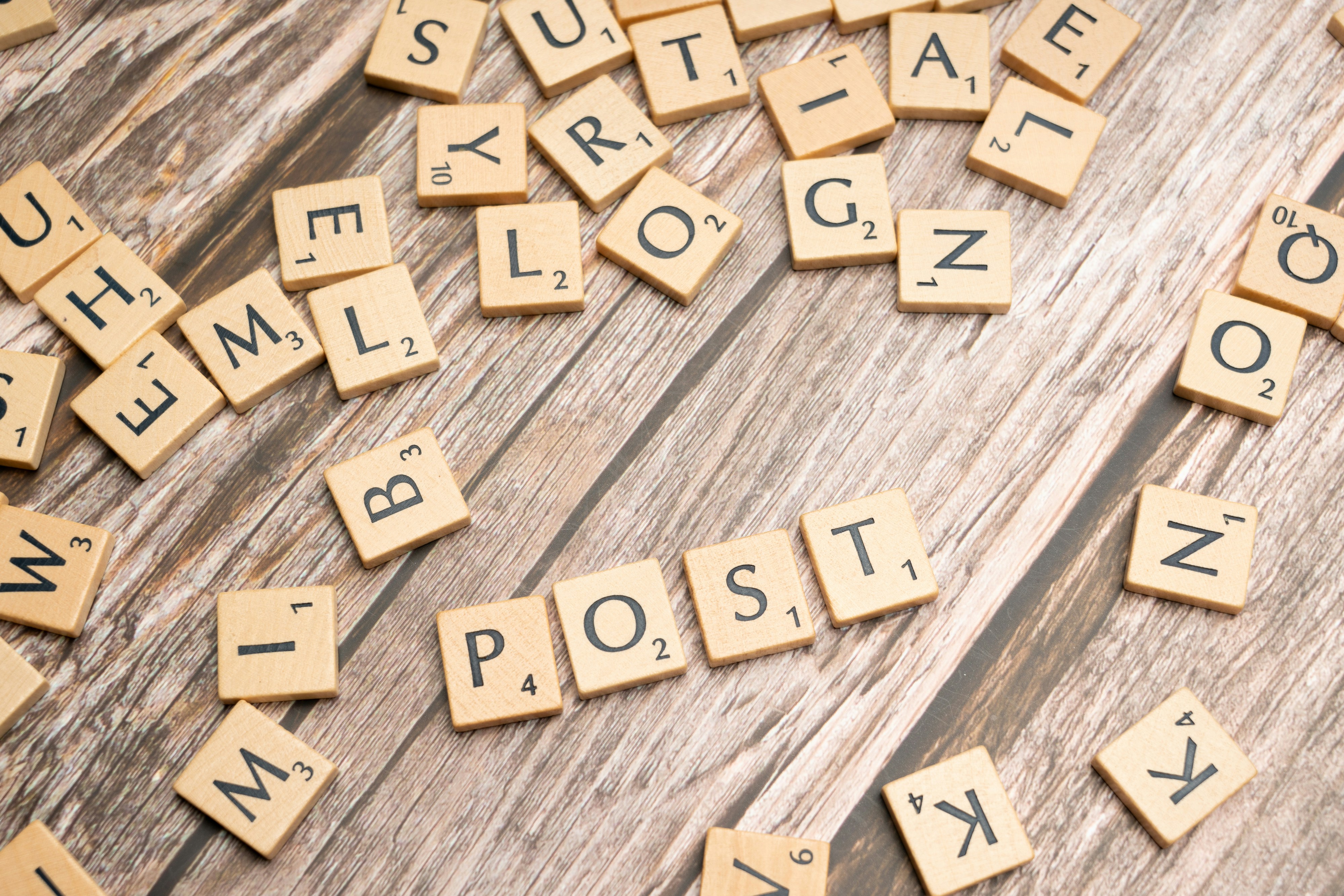 A close up of scrabble letters on a wooden surface photo – Free Grey ...