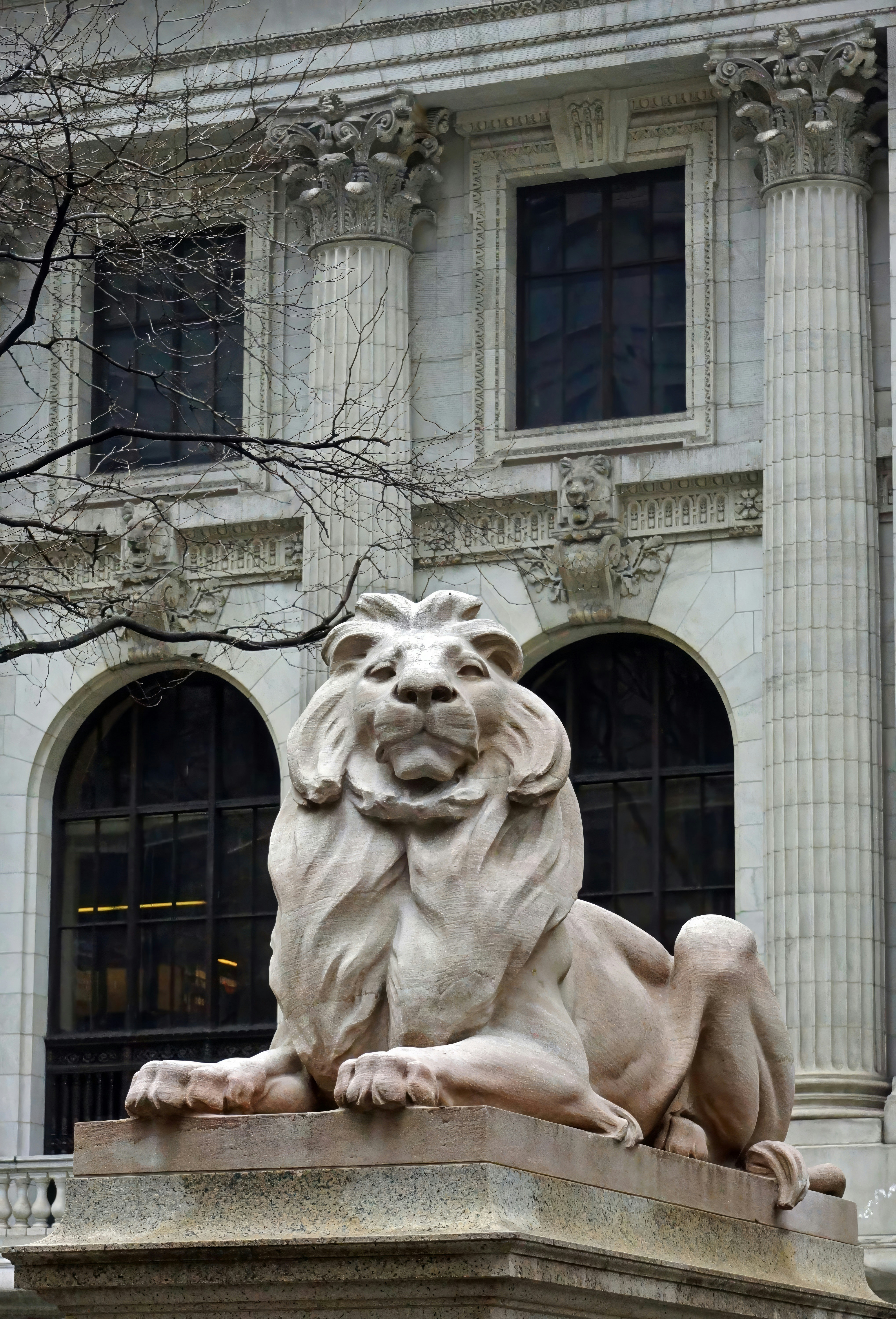 A statue of a lion in front of a building photo – Free New york Image ...
