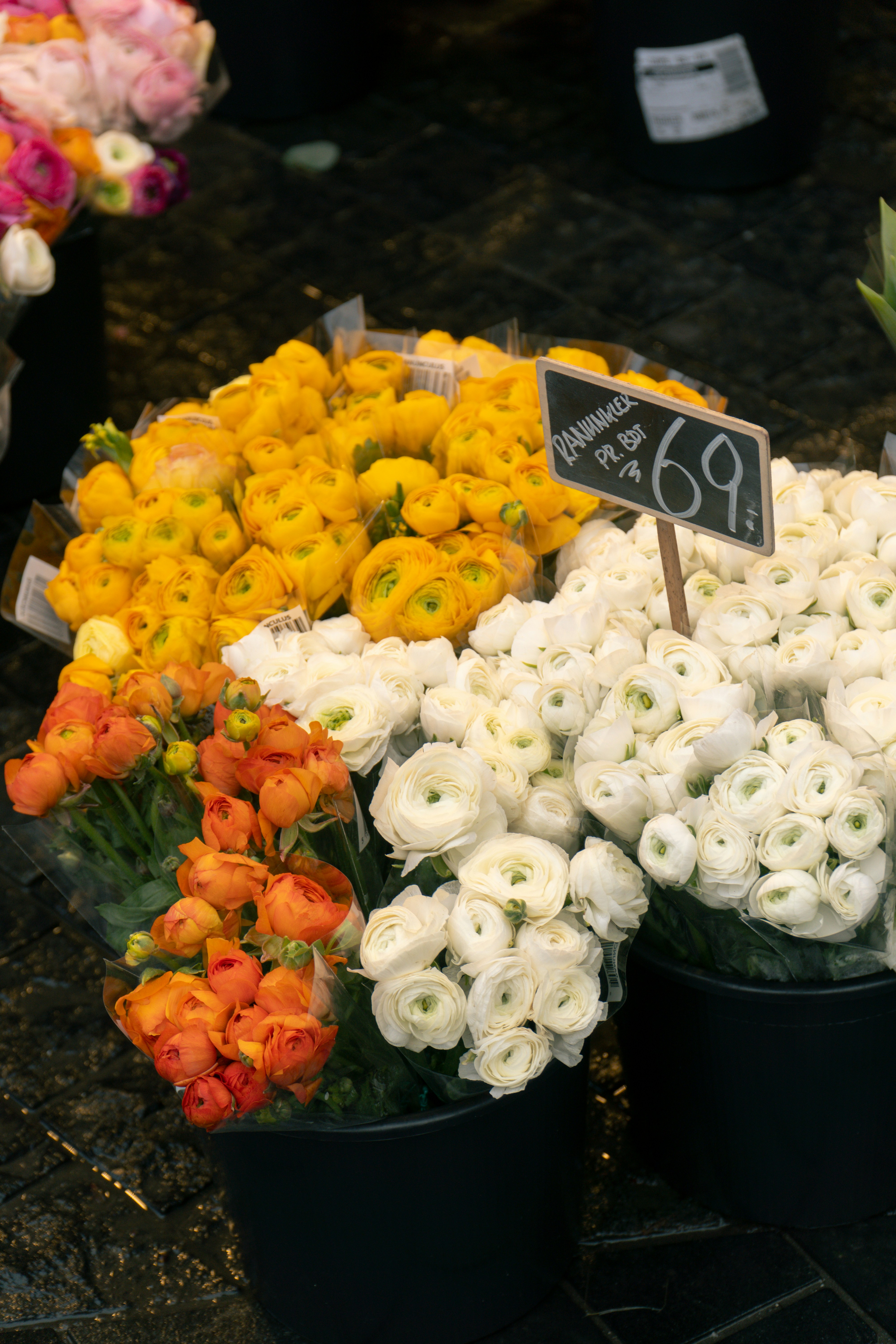 Vivid Carousel of Florals: Yellow, White, and Peach Bouquets on Display