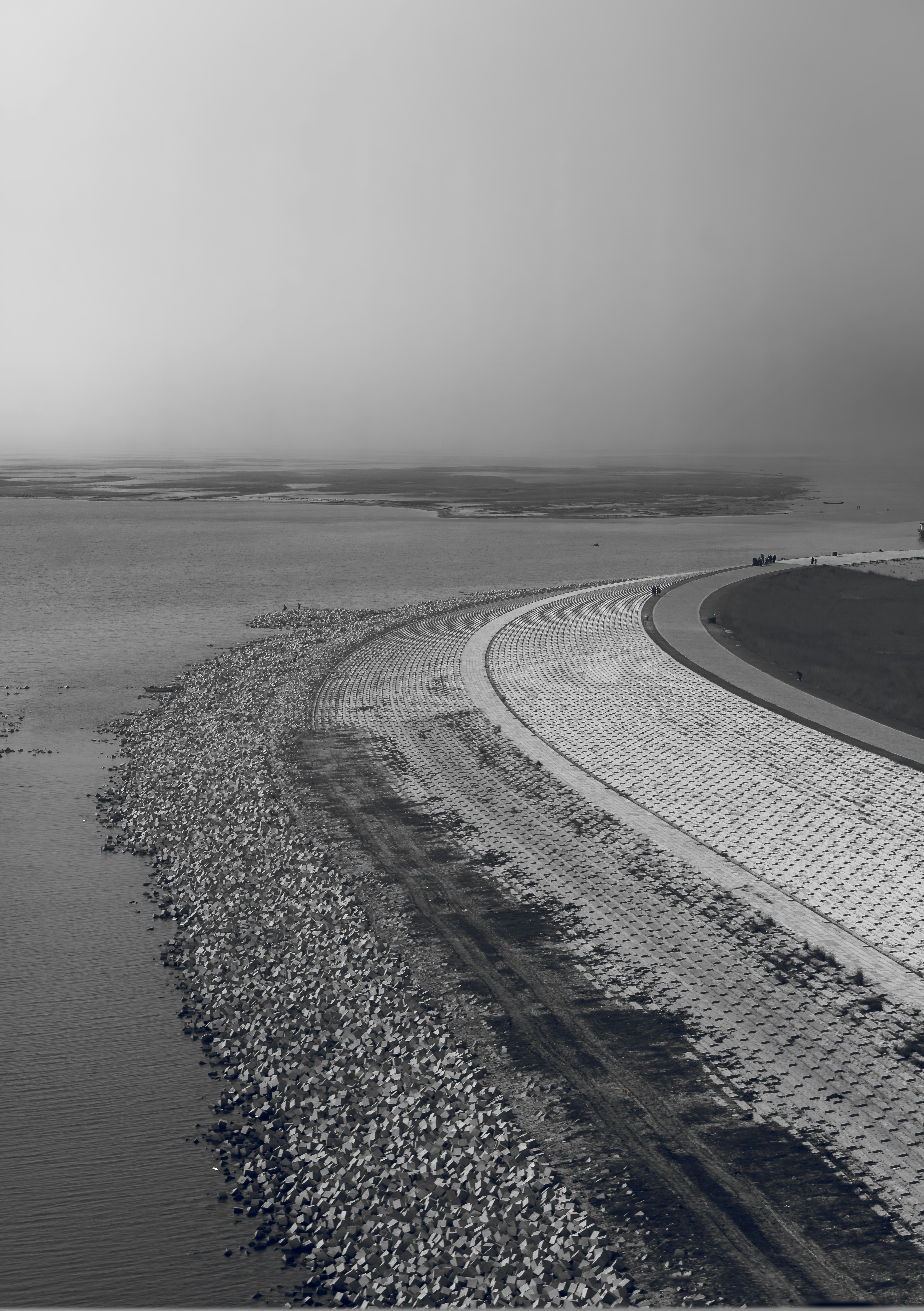 Curved Breakwater Tracing the Shoreline