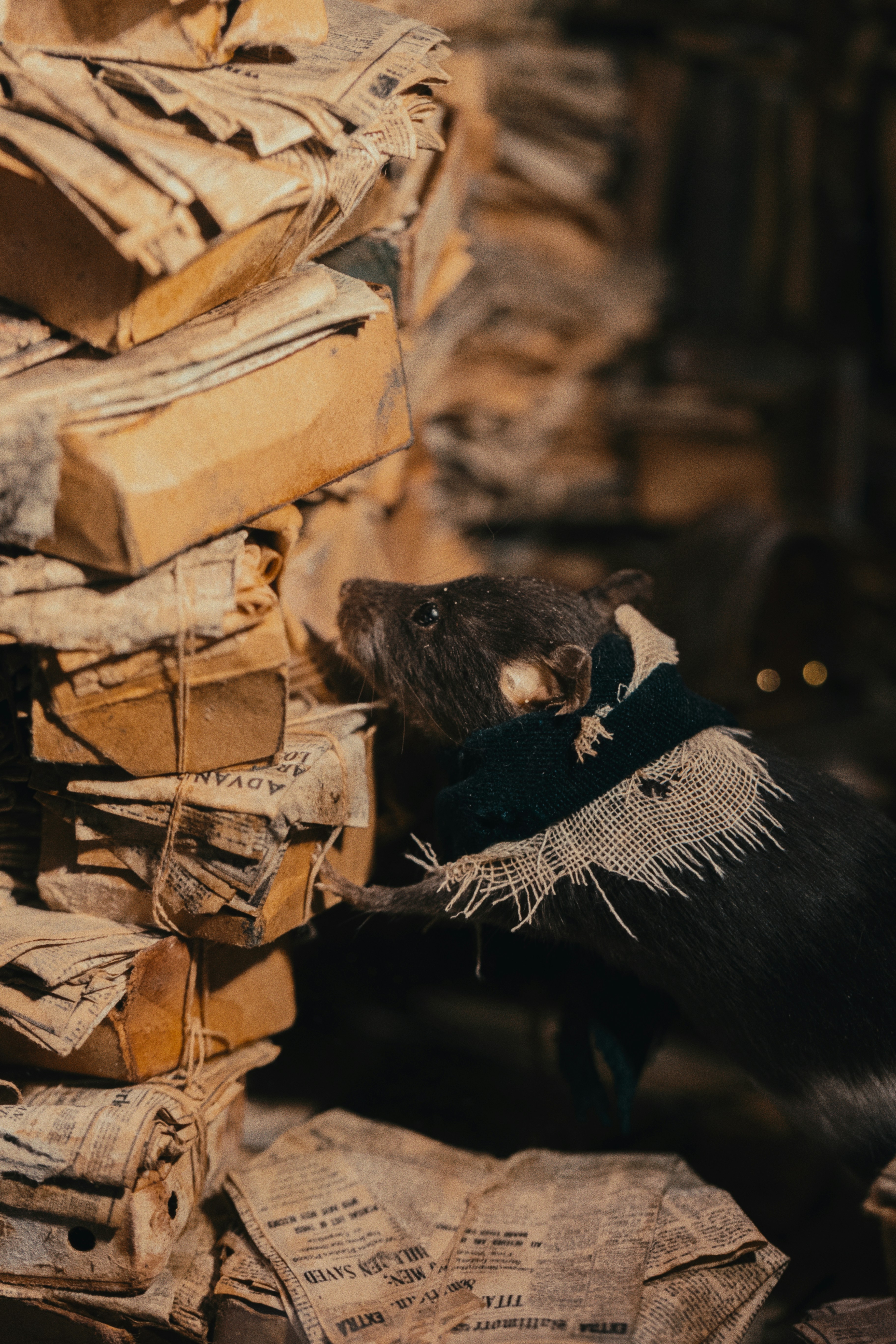 Forager Among Paper-Wrapped Woodpiles: A Small Mustelid Noses the Stacks