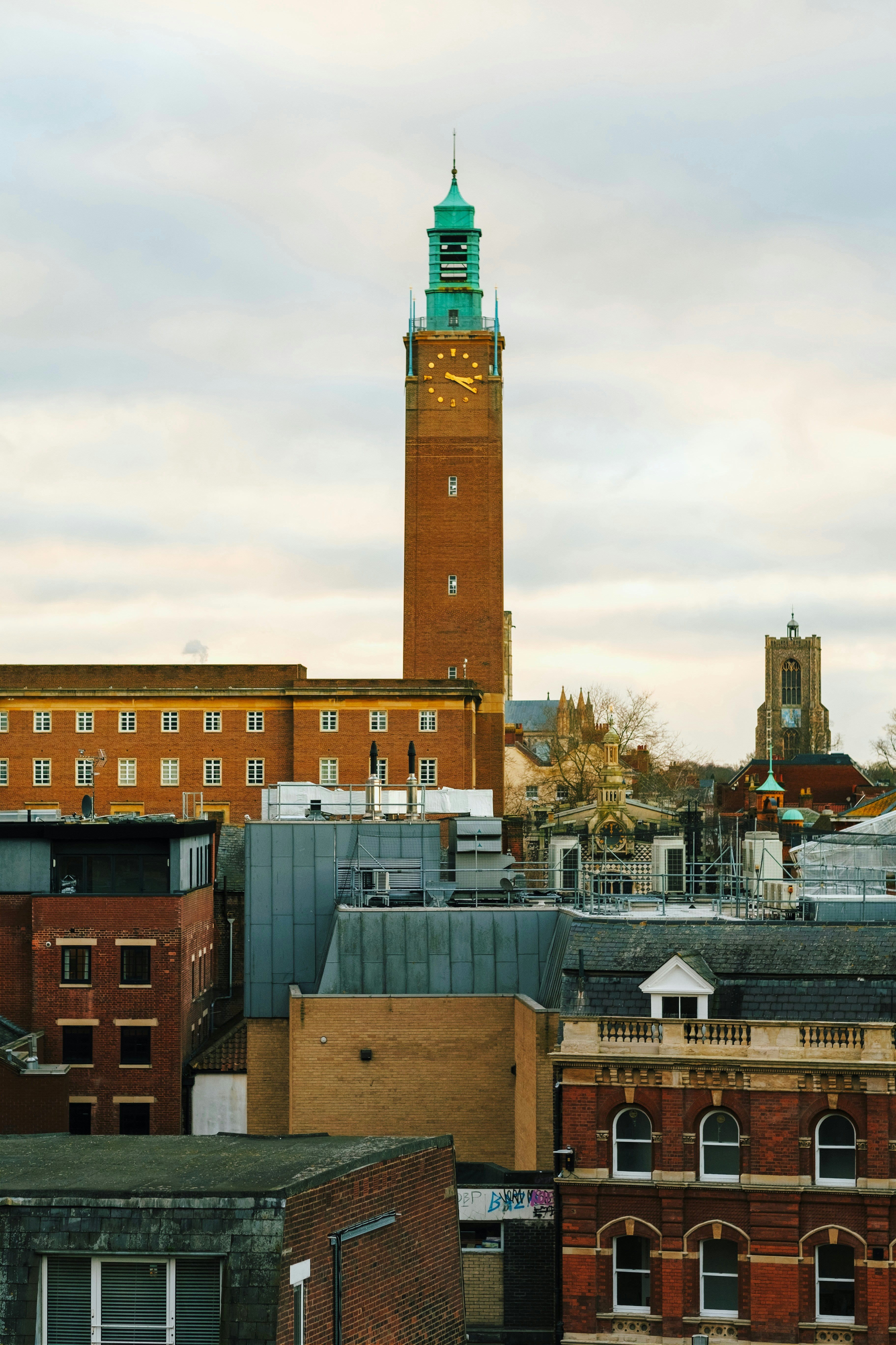 Norwich City Hall as seen from the Castle.