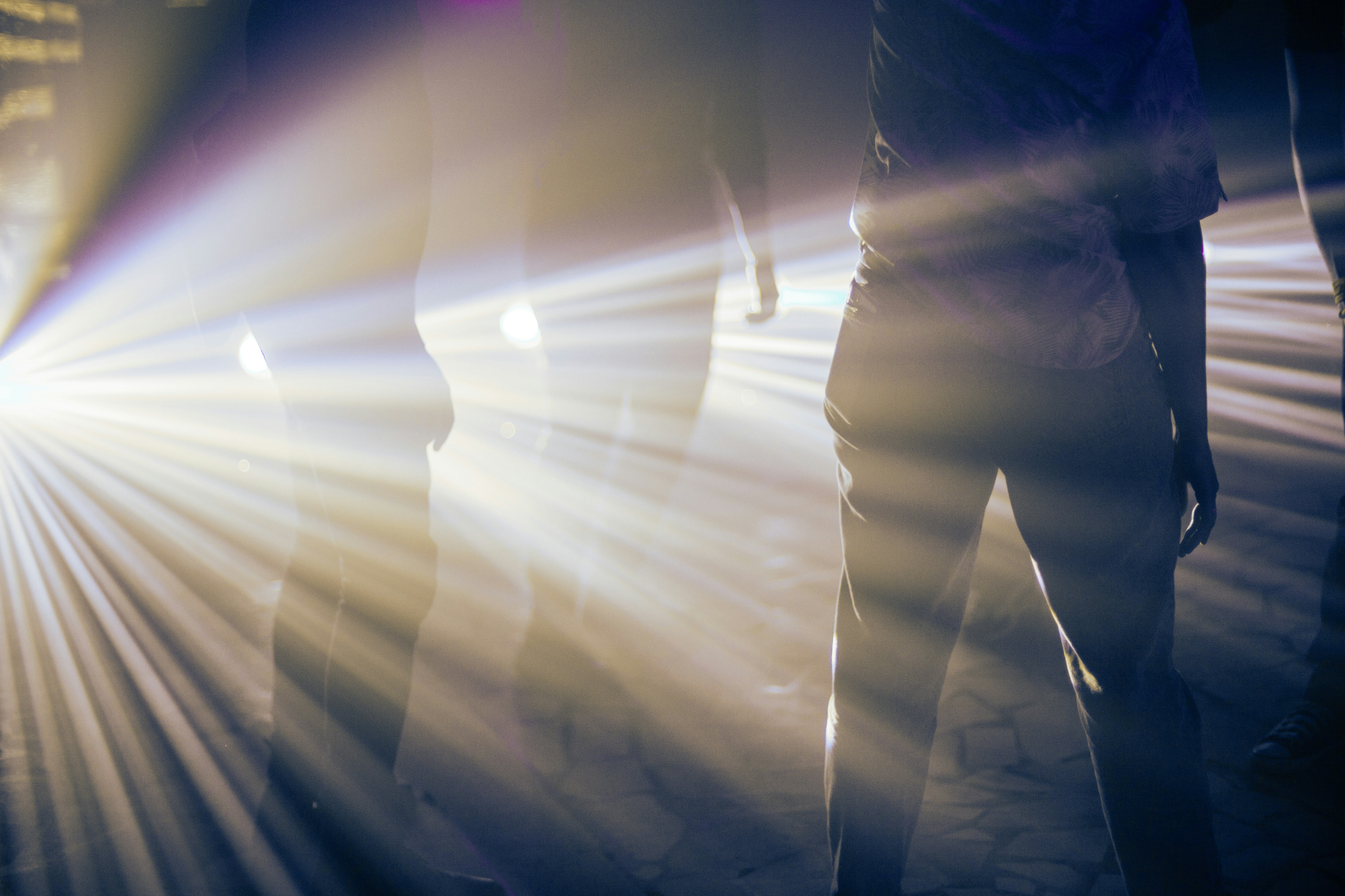 A group of people standing in front of a bright light photo – Free ...