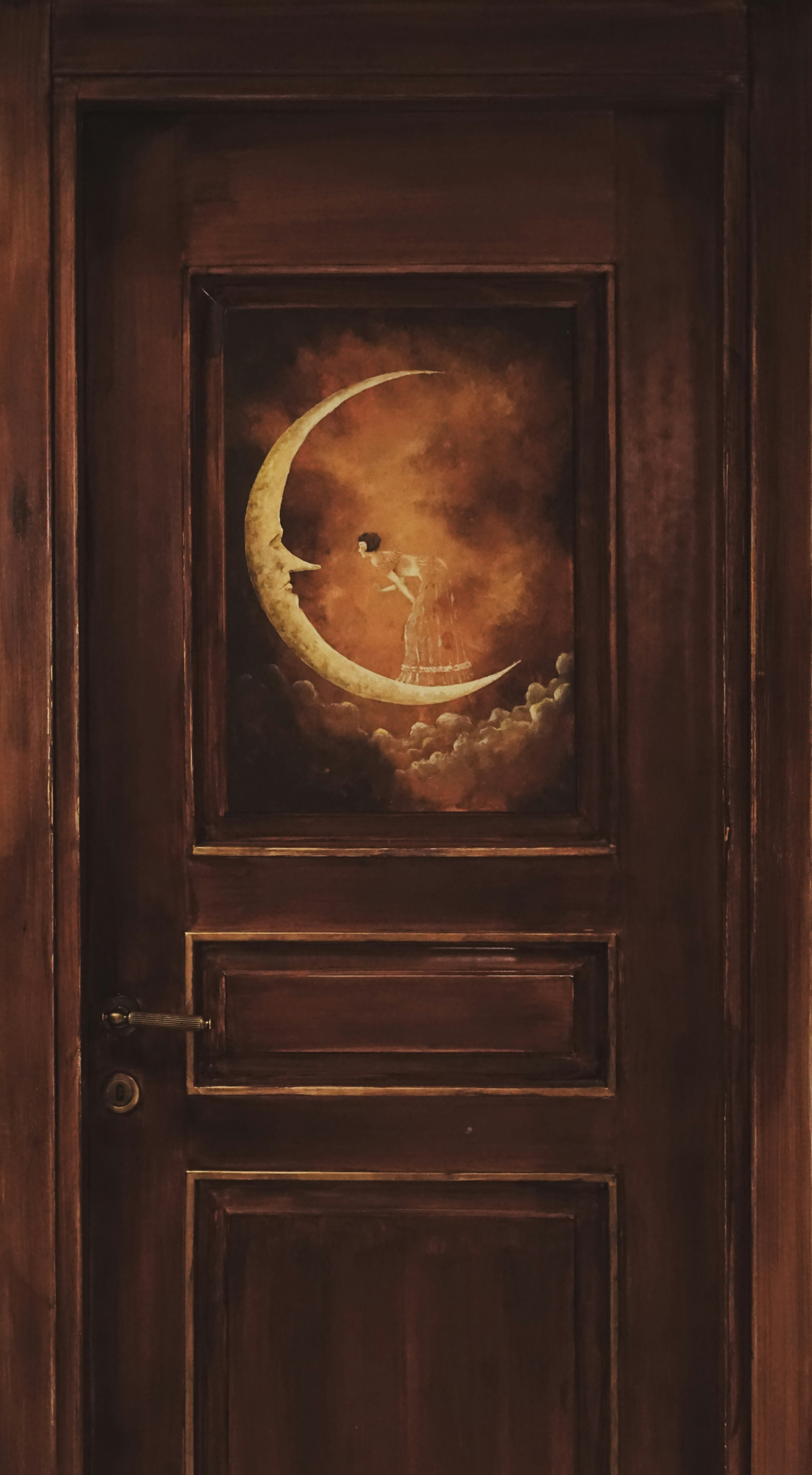 Moonlit Motif on a Walnut Door