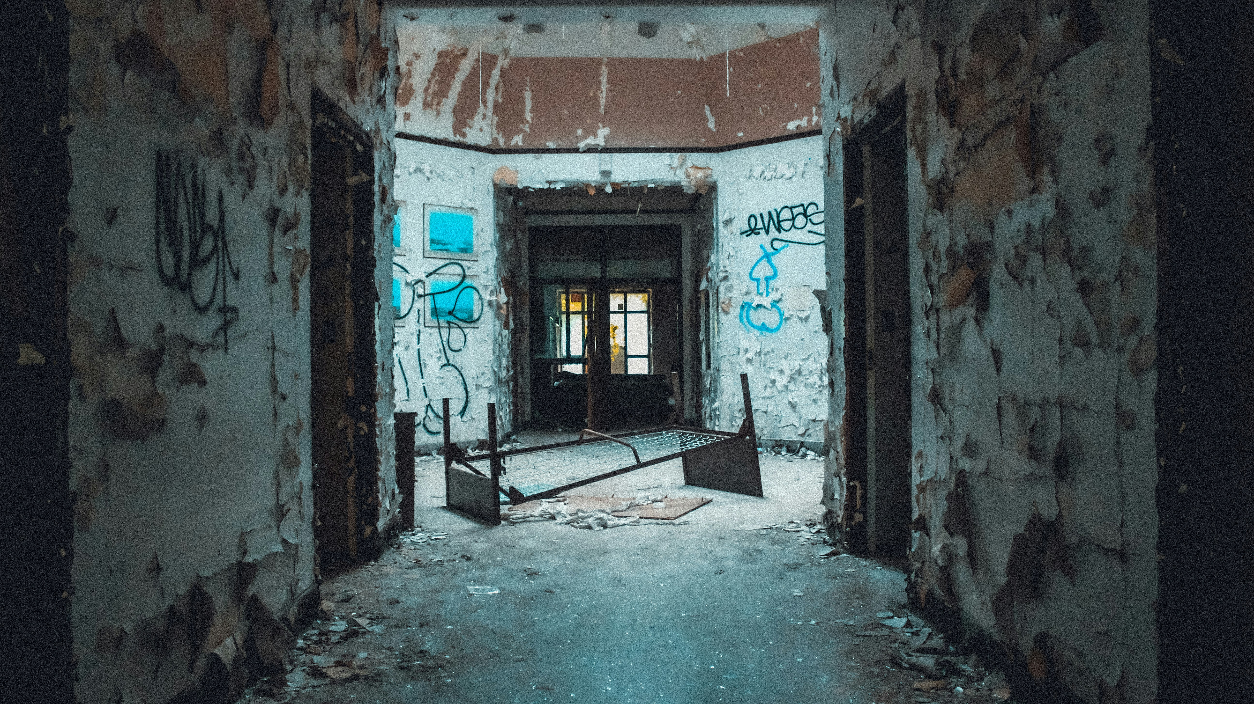 A run down hallway with graffiti on the walls photo – Free Urban Image ...
