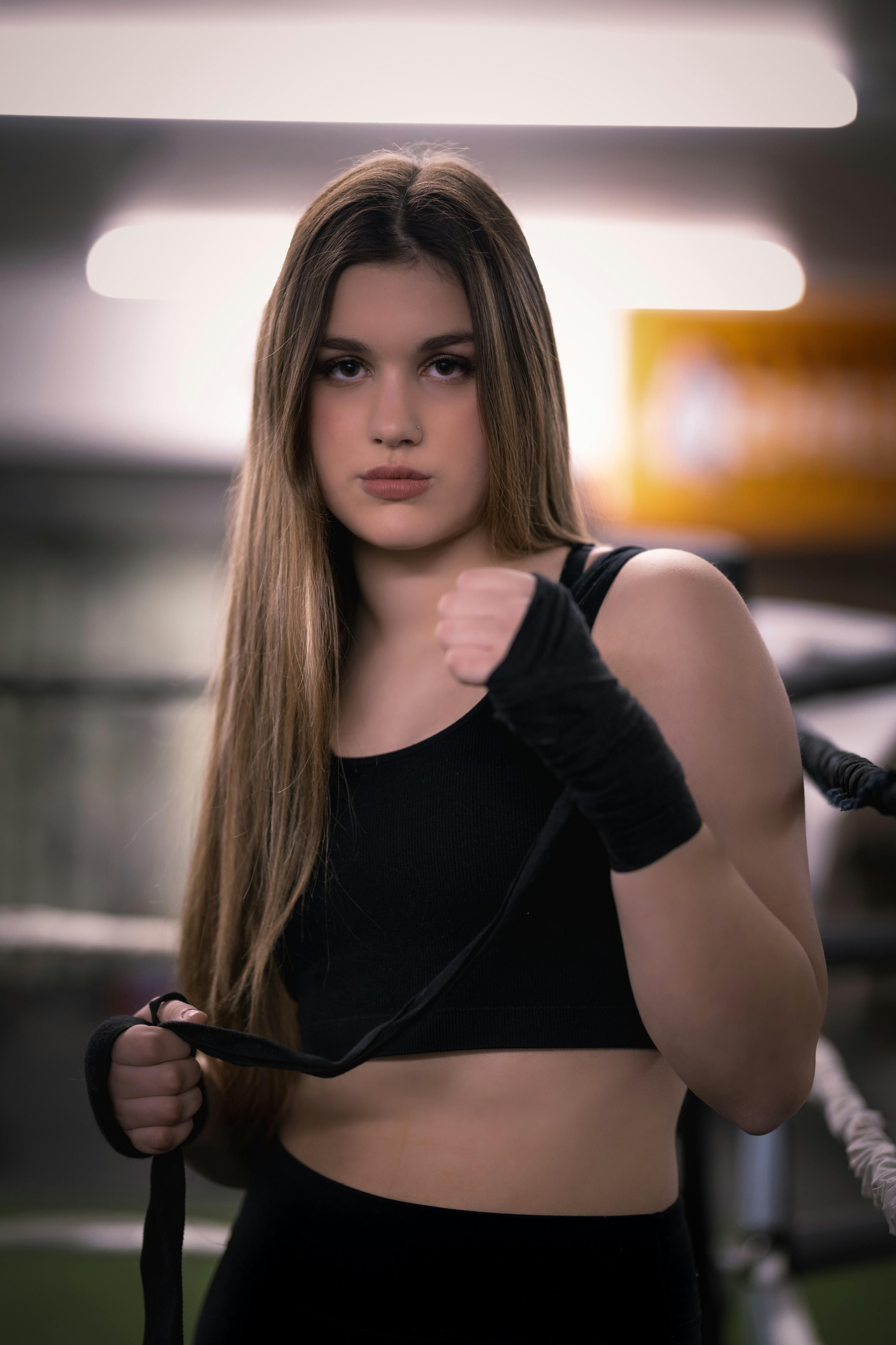 Neon Ringlights and Quiet Power: A Boxing Portrait in a Dim Gym