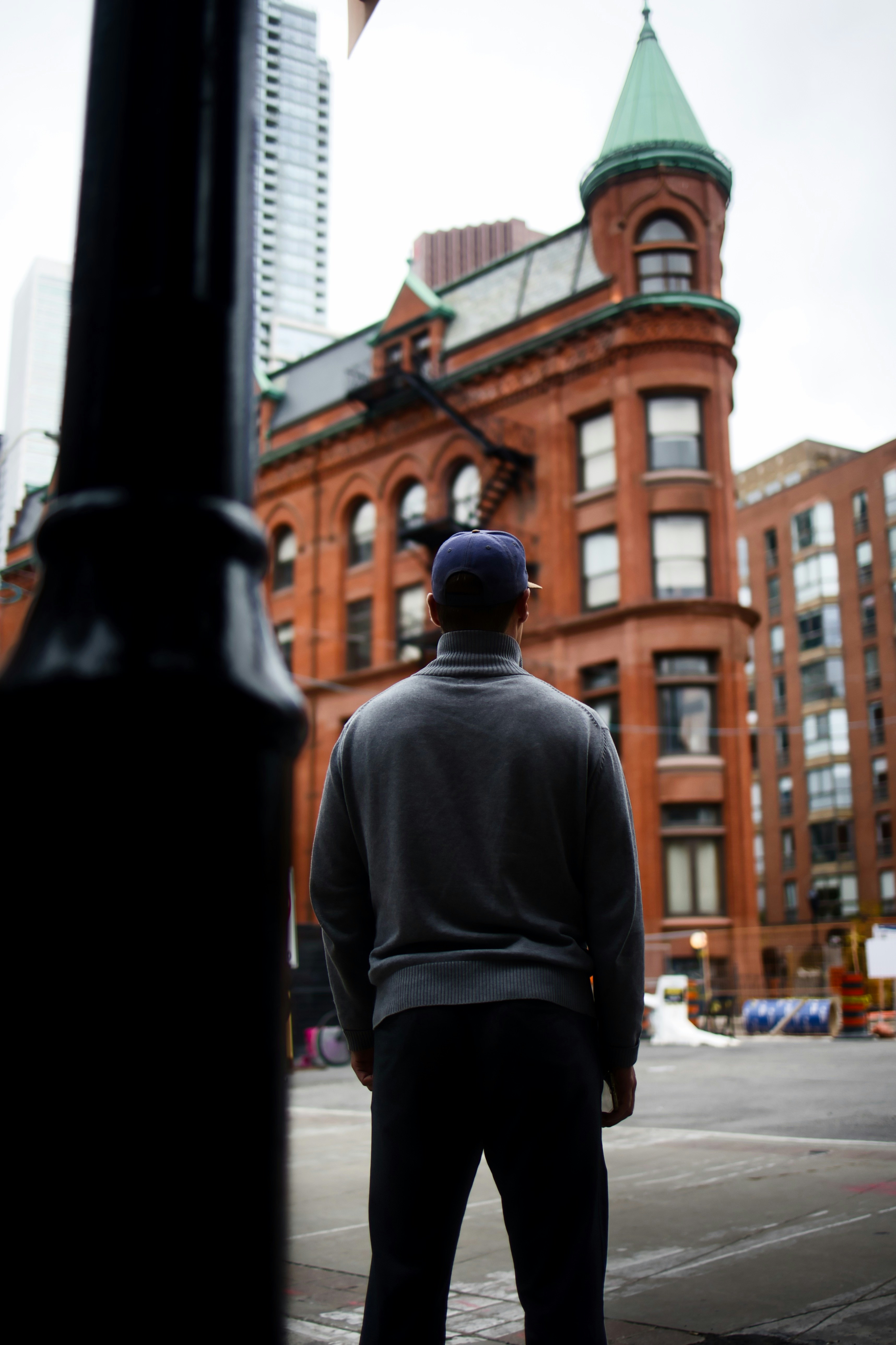 Silent Watcher in Front of a Turreted Red-Brick Cityscape