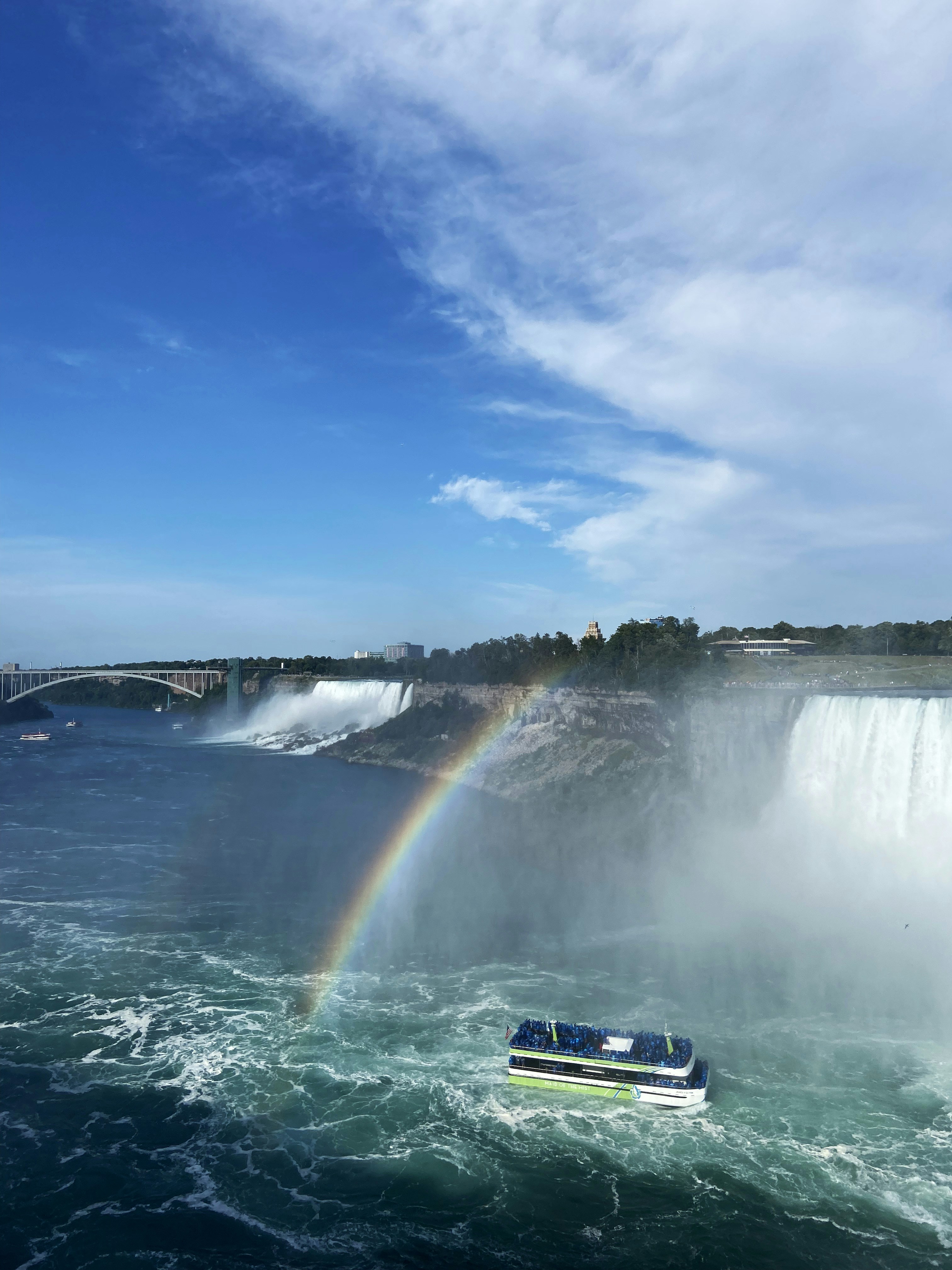Rainbow Arch Over Niagara Falls: Maid of the Mist Amid Mist and Sky