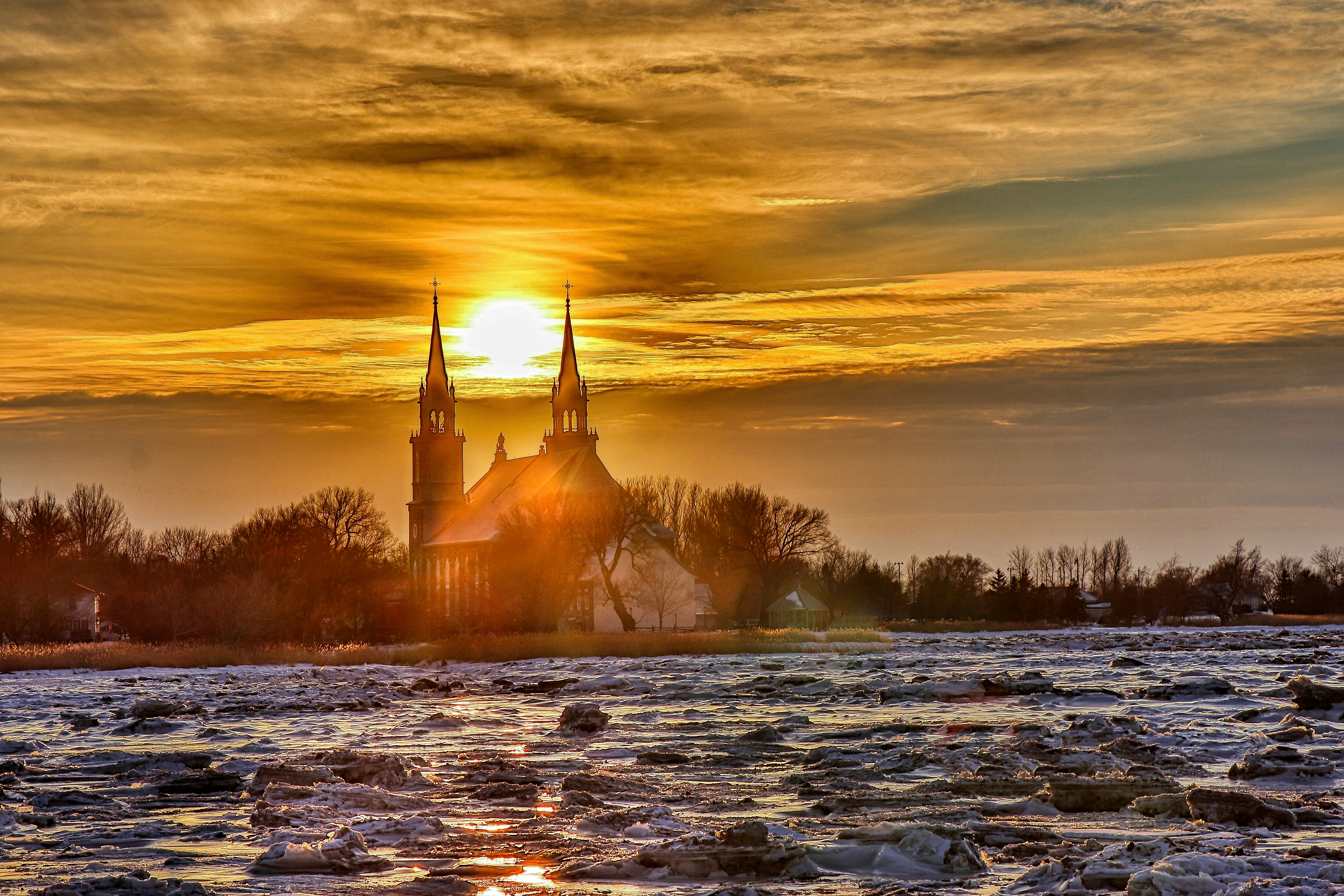 Sunset Over the Frosted Chapel