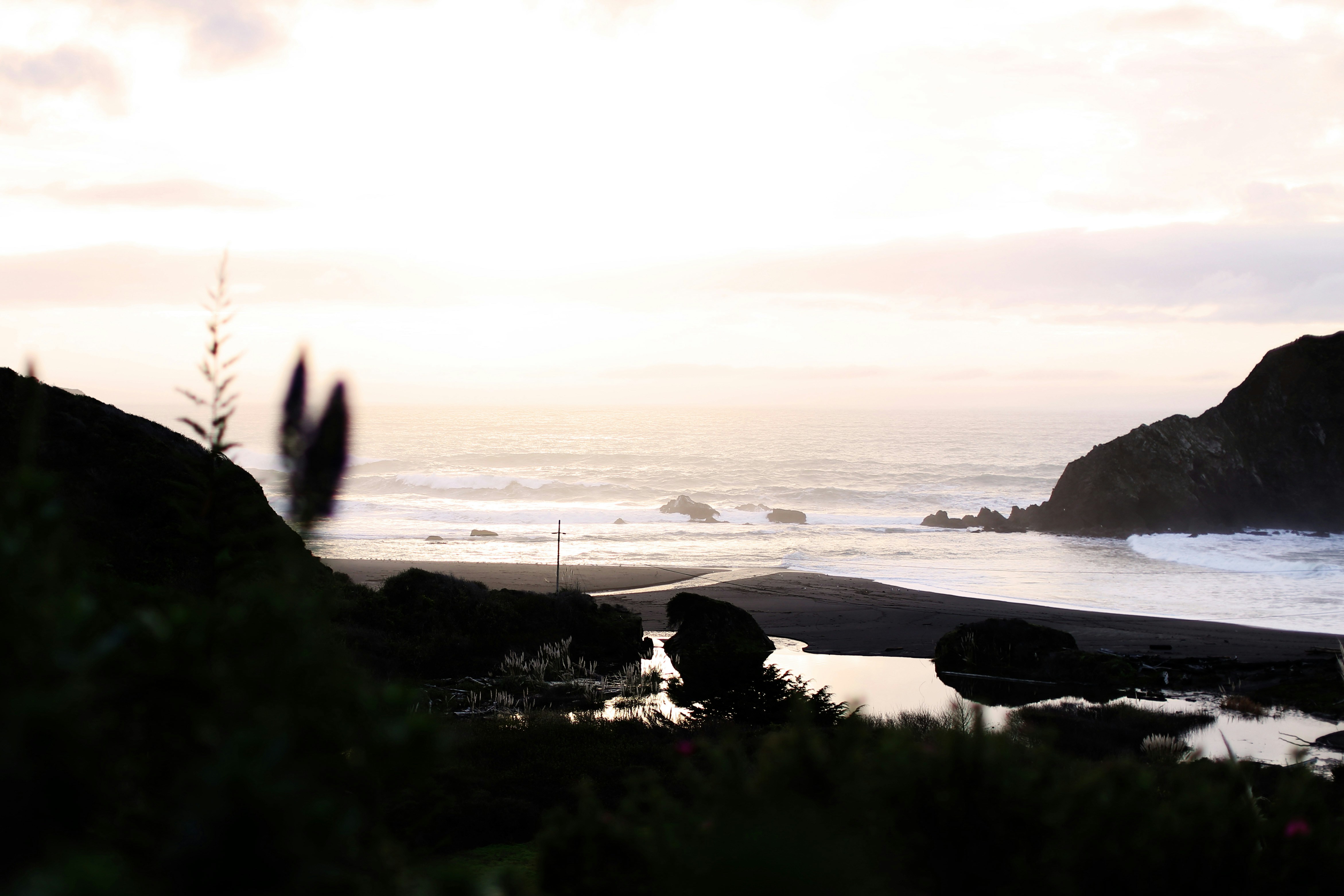 Serene Coastal Dawn from a Hillside Vantage