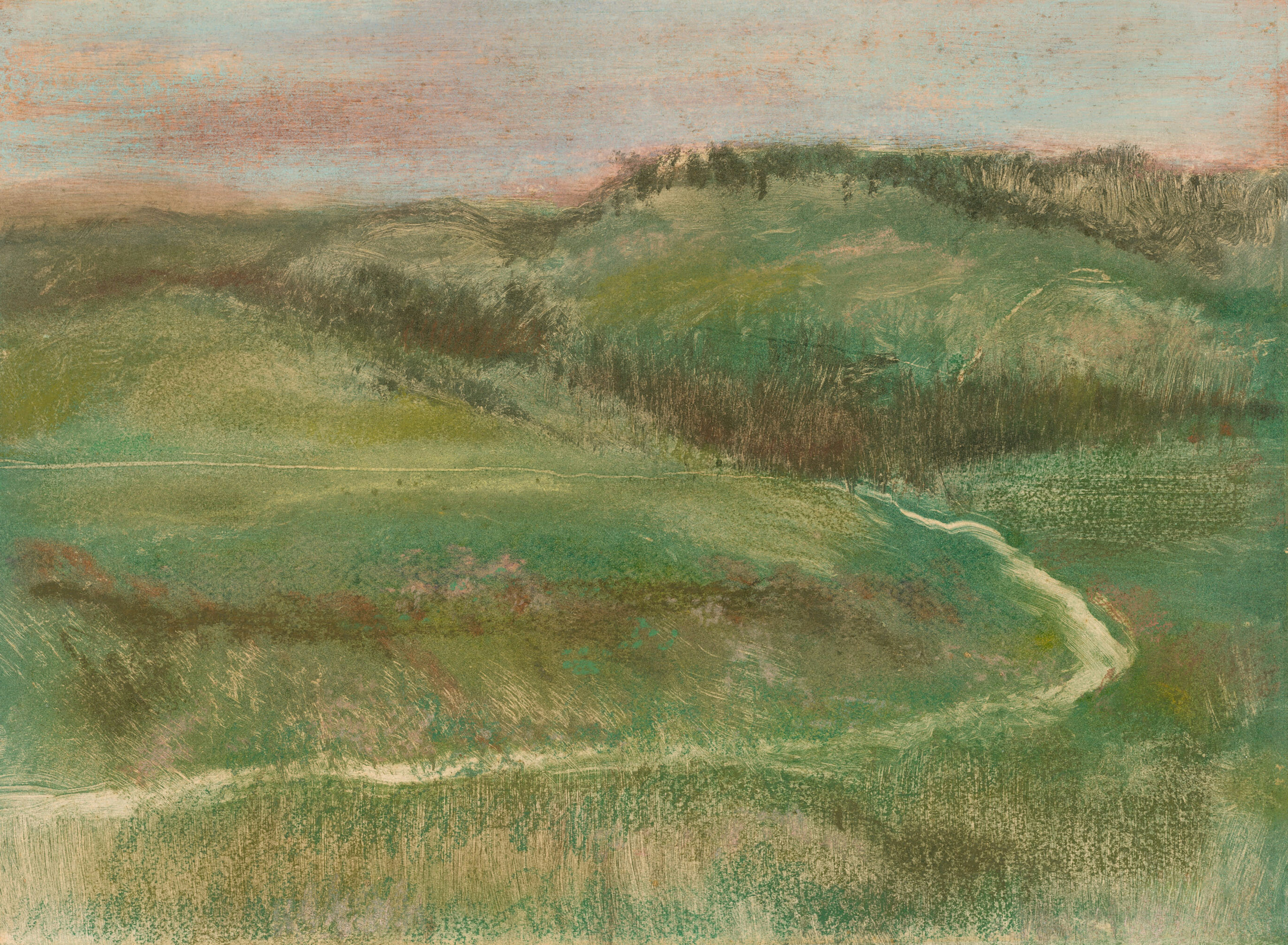 A pastel drawing of a hilly landscape photo – Free Landscape art Image ...