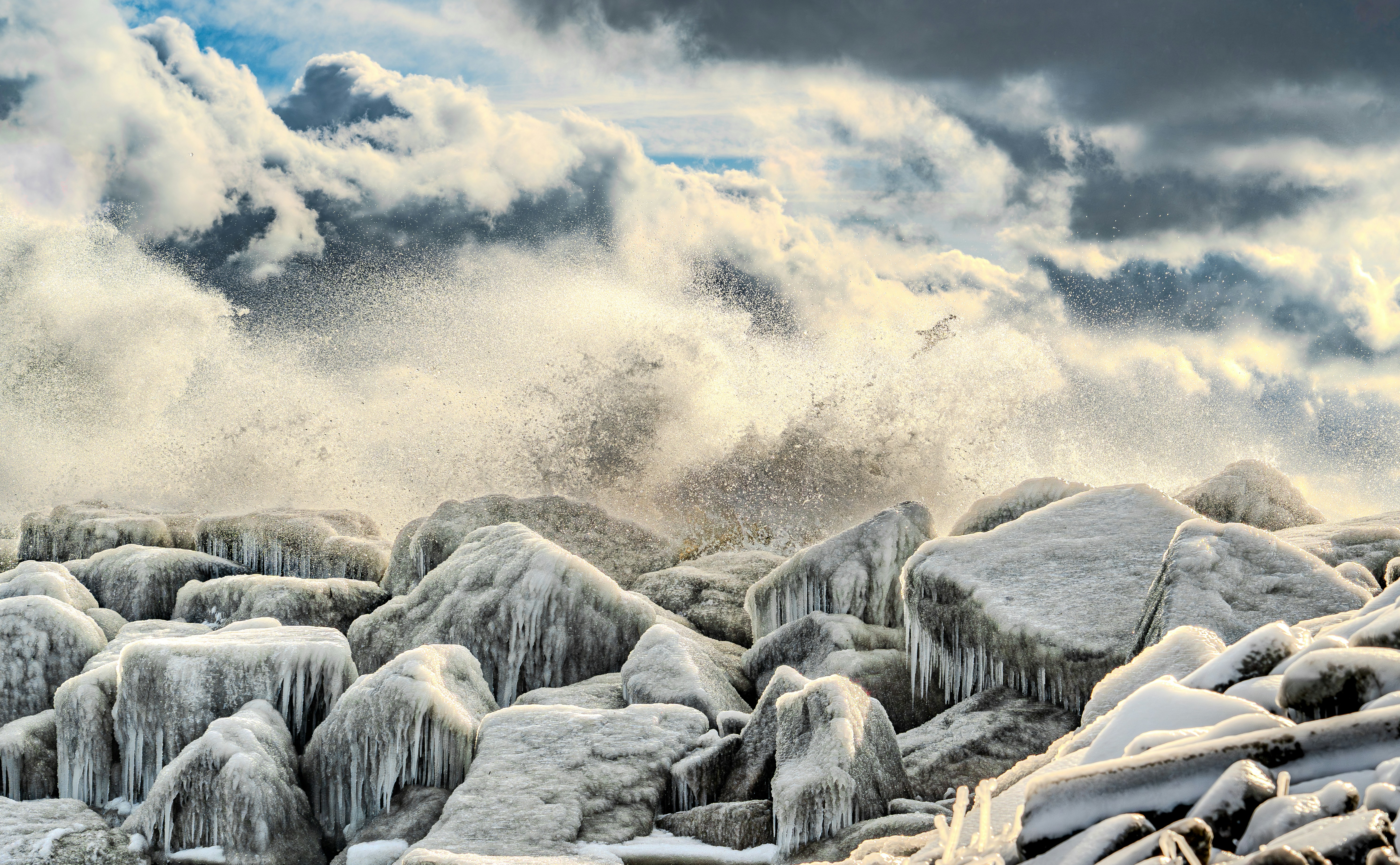 A large amount of ice and snow on rocks photo – Free Nature Image on ...