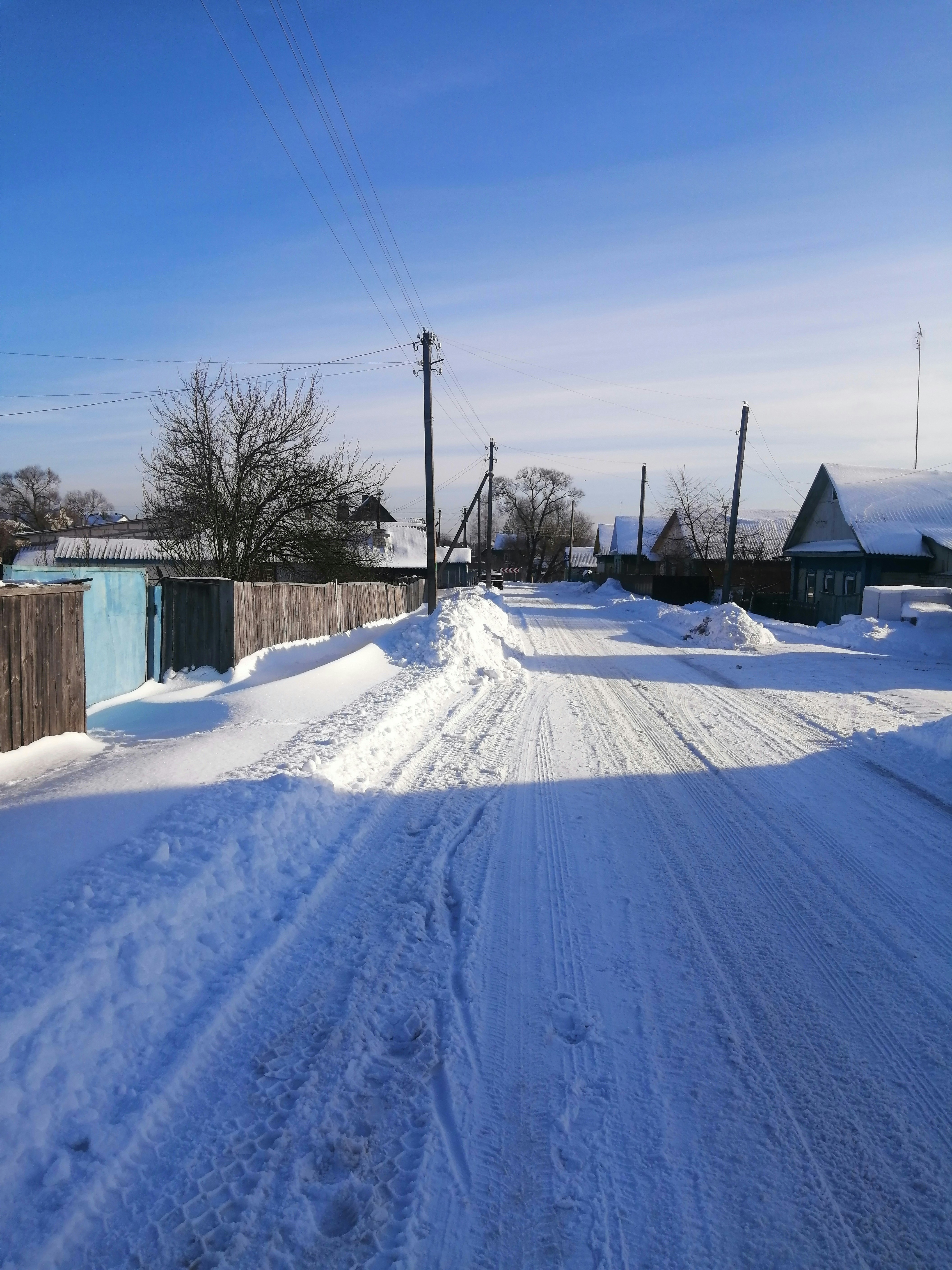 Snowbound Lane with Telegraphed Sky