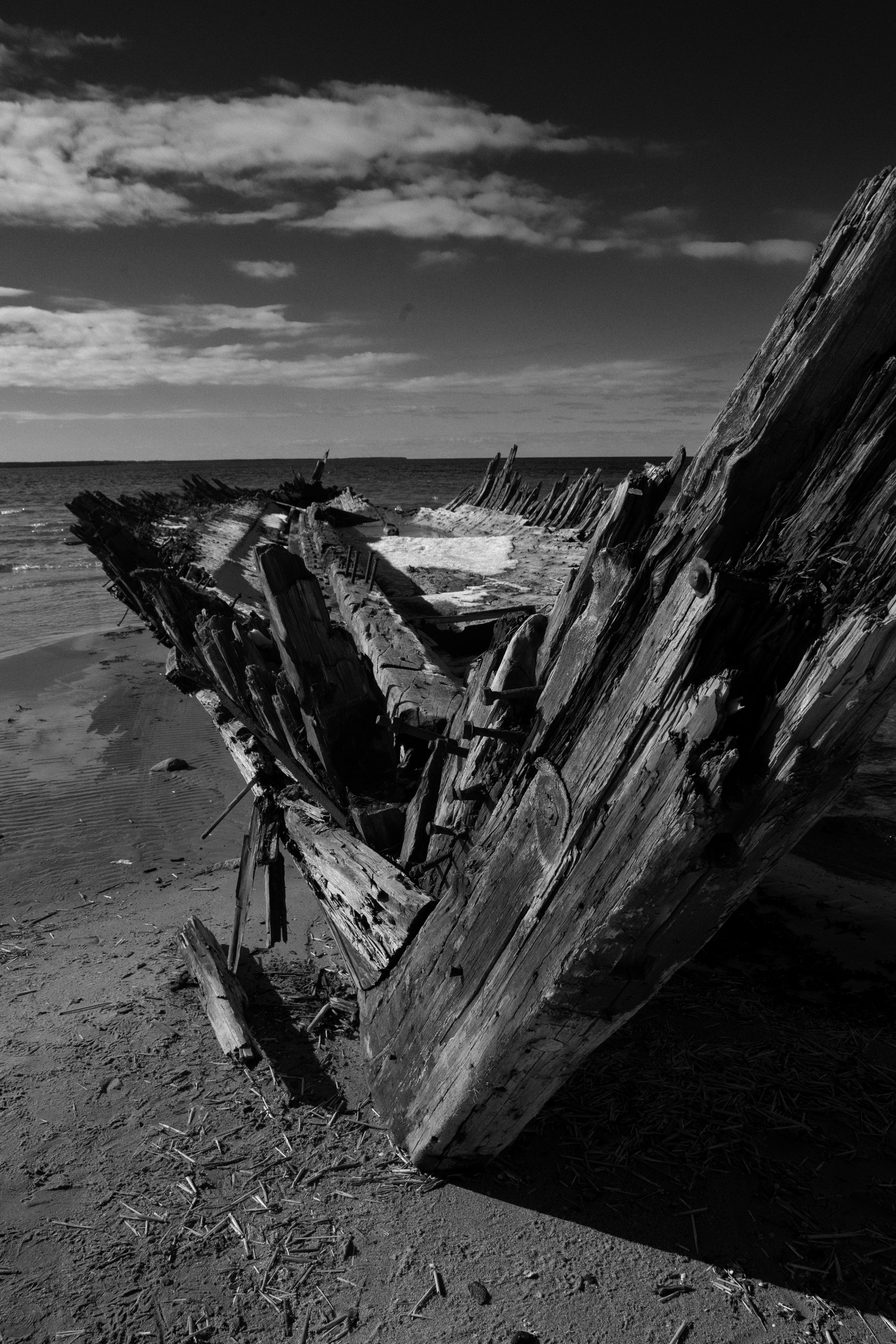 Weathered Shipwreck Lines Meet the Shoreline Ridge