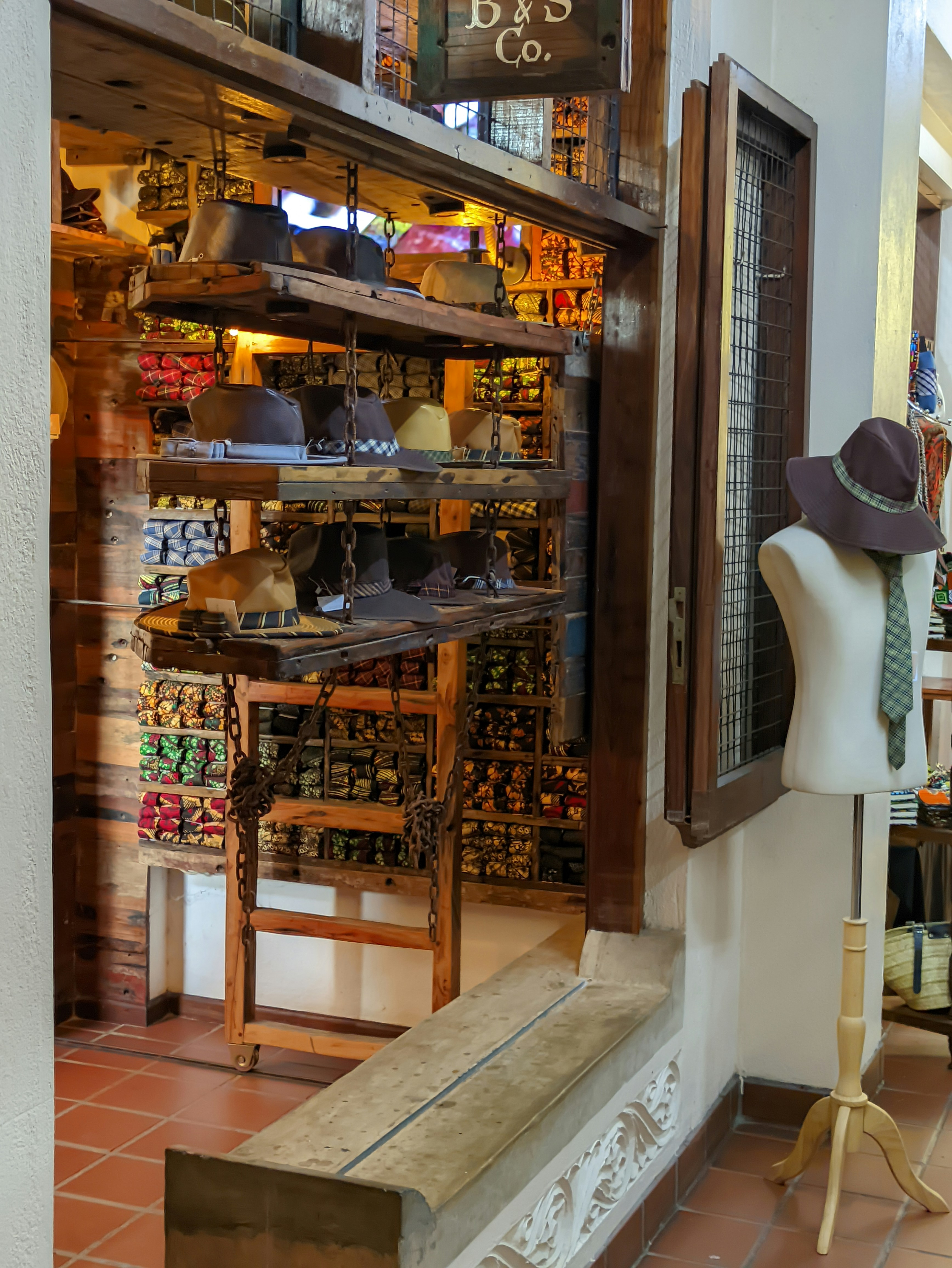 a display of hats and other items in a store